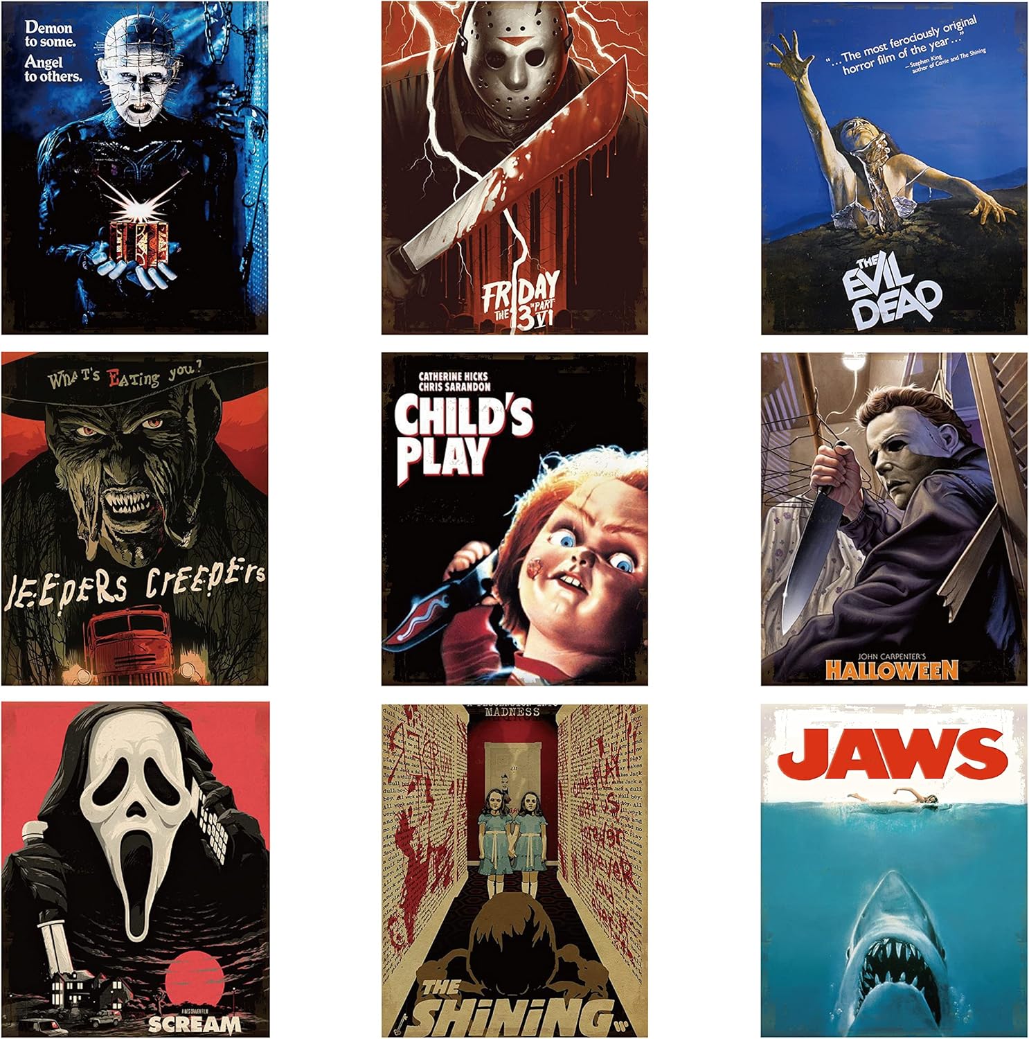 Eartim 9Pcs Horror Classic Movie Characters Poster Set, Vintage Movie ...