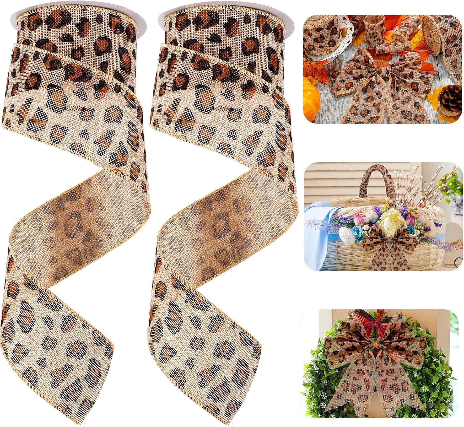 Amazon.com: MTLEE 2 Rolls 20 Yards 2.5 Inch Leopard Burlap Ribbon ...