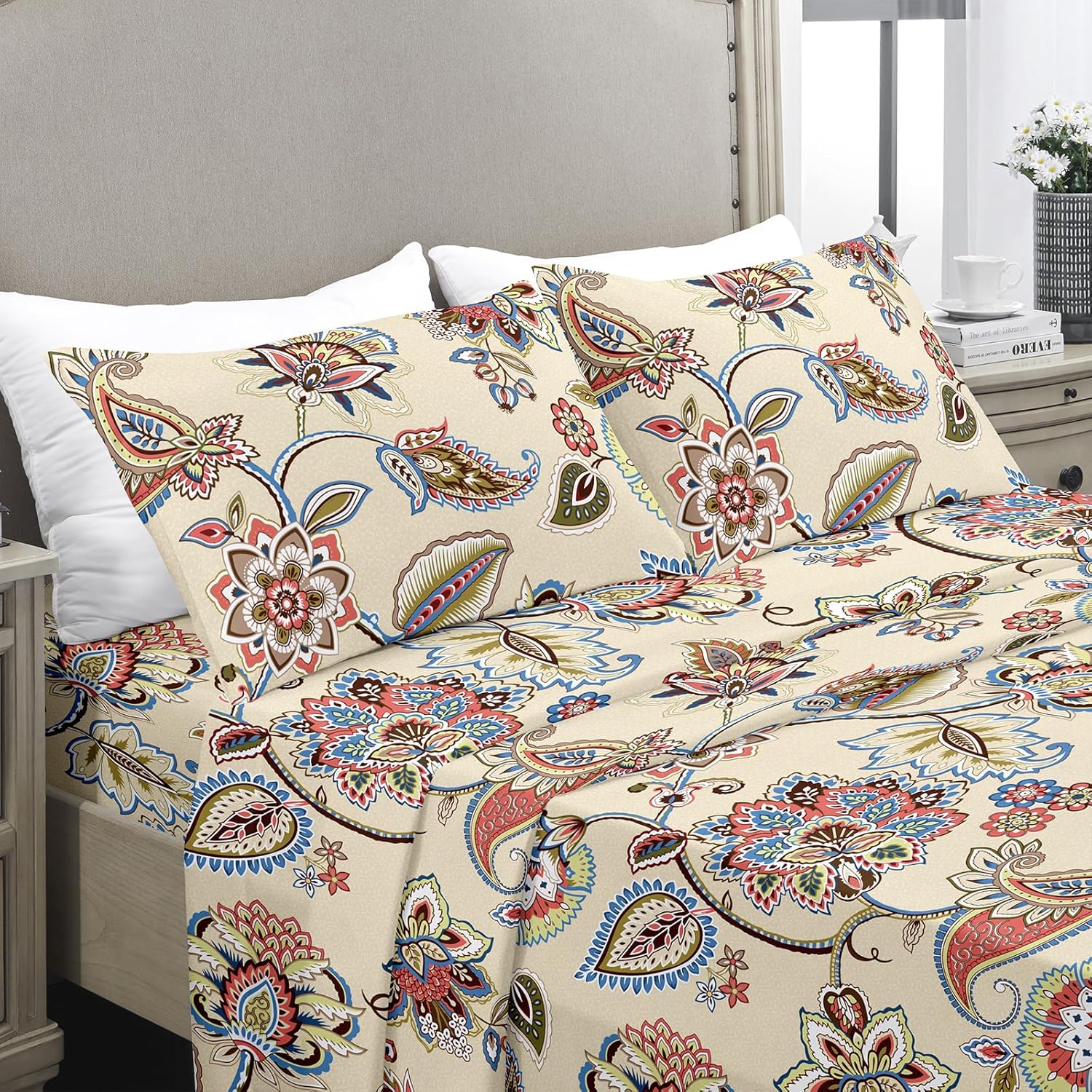 Amazon.com: YIYEA King Size Sheets - Floral Print - Luxury Brushed ...