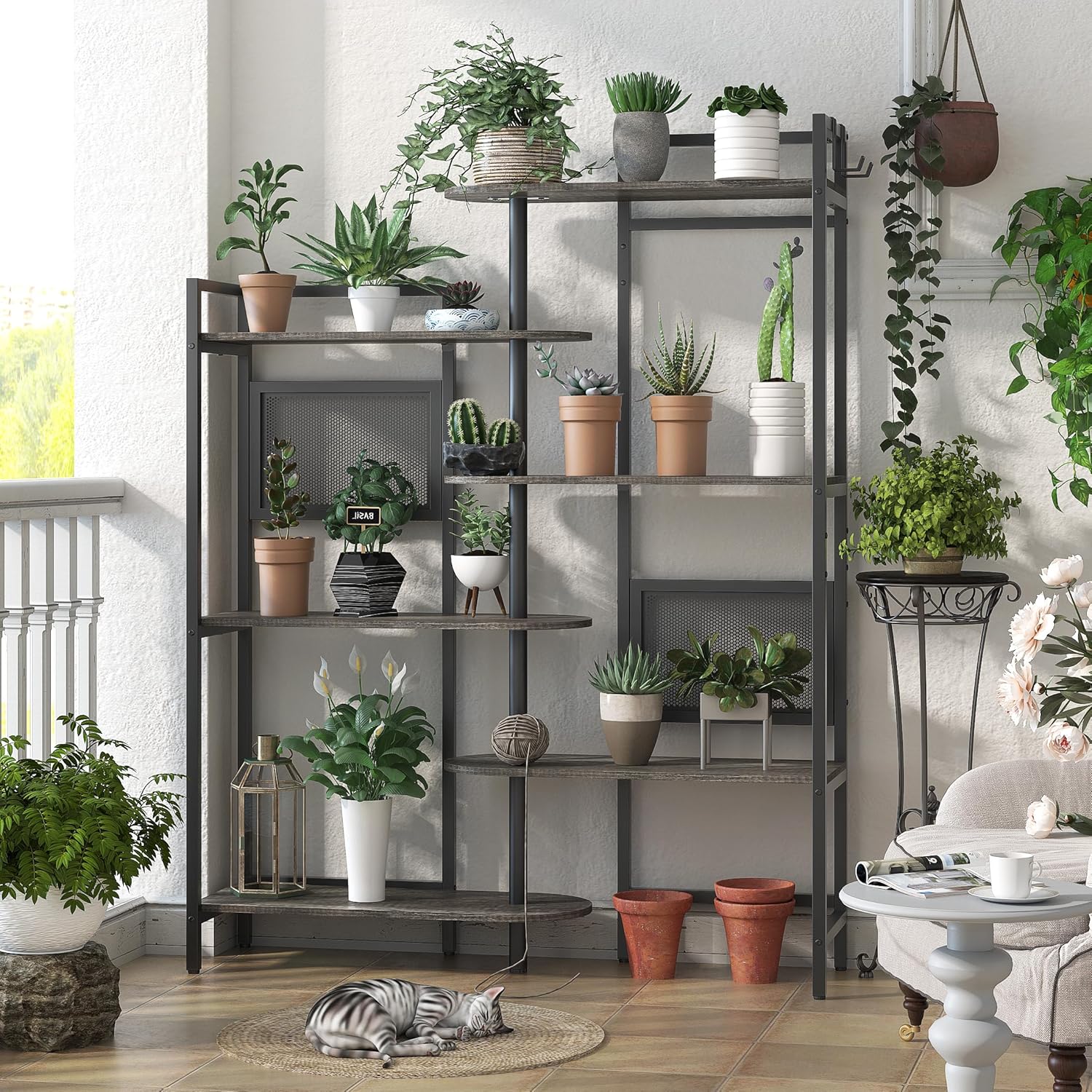 Amazon.com: 6 Tier Asymmetrical Rotating Reversible Bookshelf Wood ...