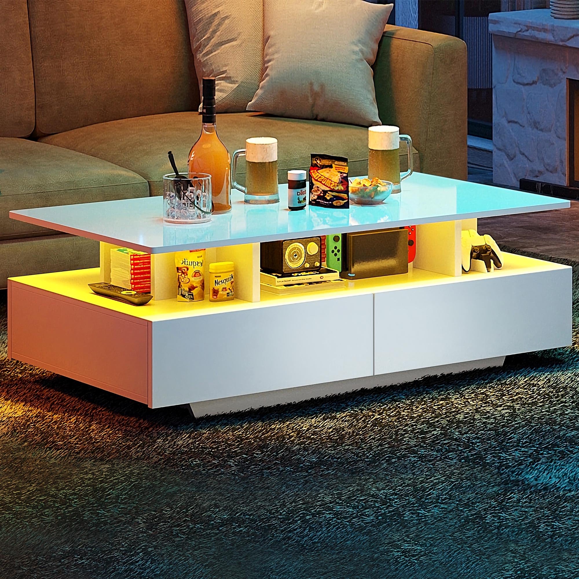 Amazon.com: YITAHOME LED Coffee Table with Storage, High Glossy LED ...