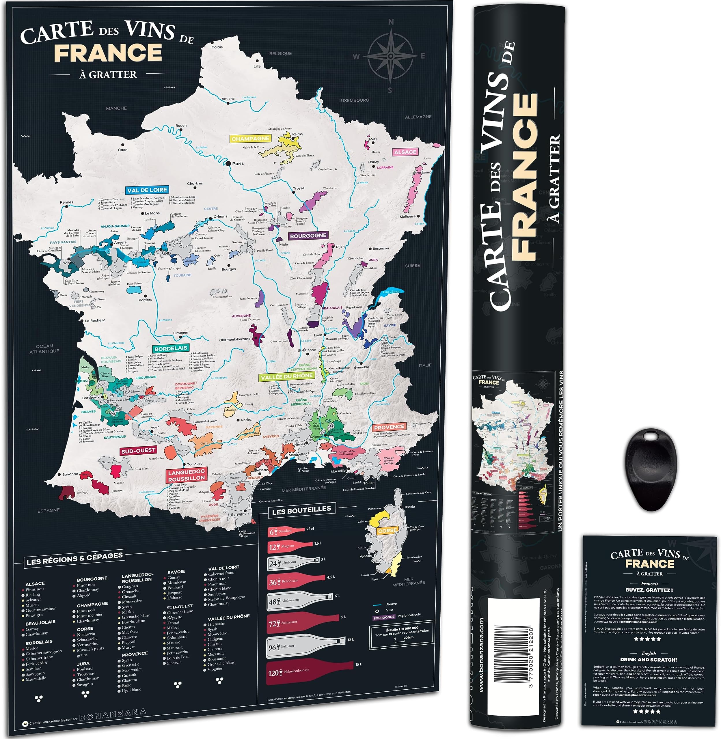 Bonanzana - Carte des Vins de France à Gratter - 70 x 42 cm - Poster ...