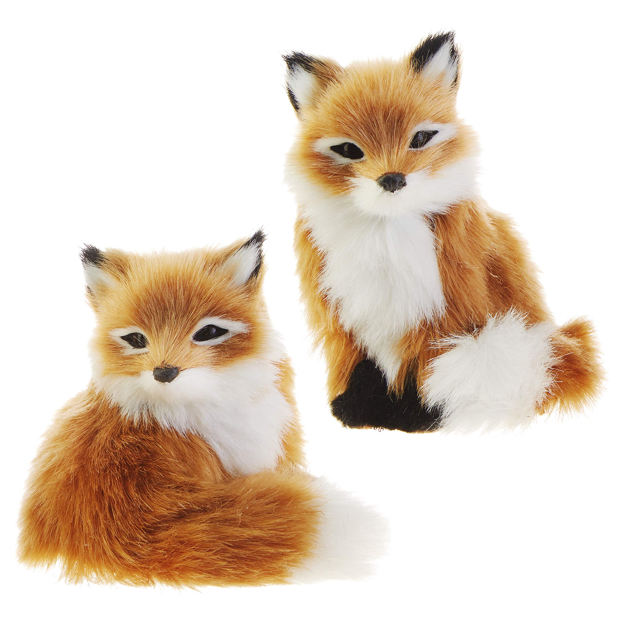 Amazon.com: RAZ Imports Faux Fur Fox Figurine Ornaments - Set of 2 ...