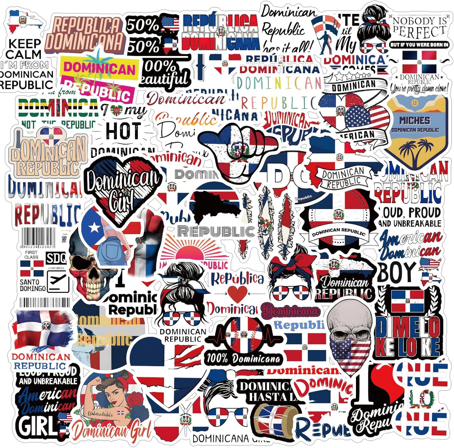 Amazon.com: 62pcs Dominican Republic stickers cartoon vinyl stickers ...