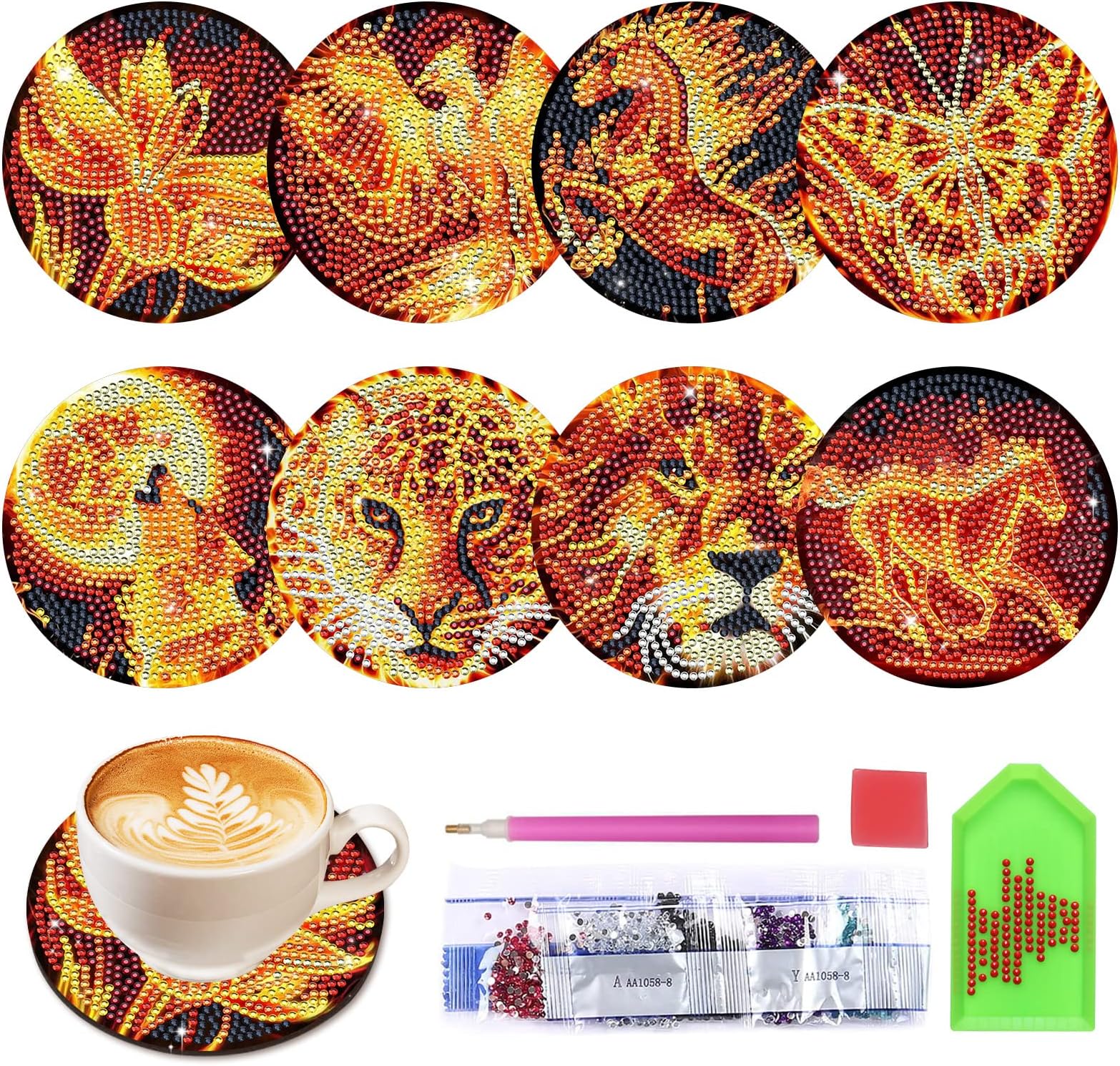Amazon.com: Cskunxia 6 Pcs Diamond Painting Coaster Set Diamond ...