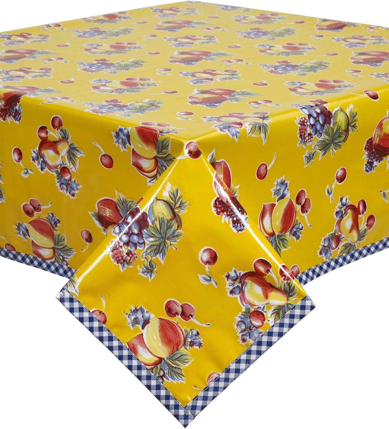 Amazon.com: Retro Yellow Oilcloth Tablecloth with Blue Gingham Trim You ...