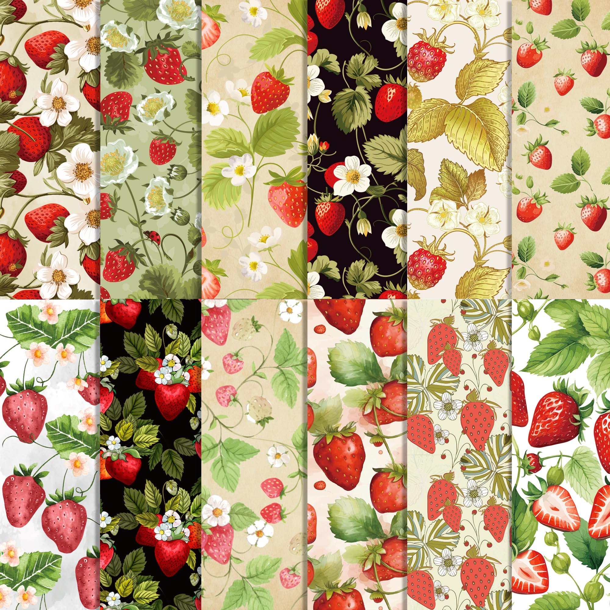 Amazon.com: 24 Sheets Vintage Strawberry Scrapbook Paper 12'' x 12 ...