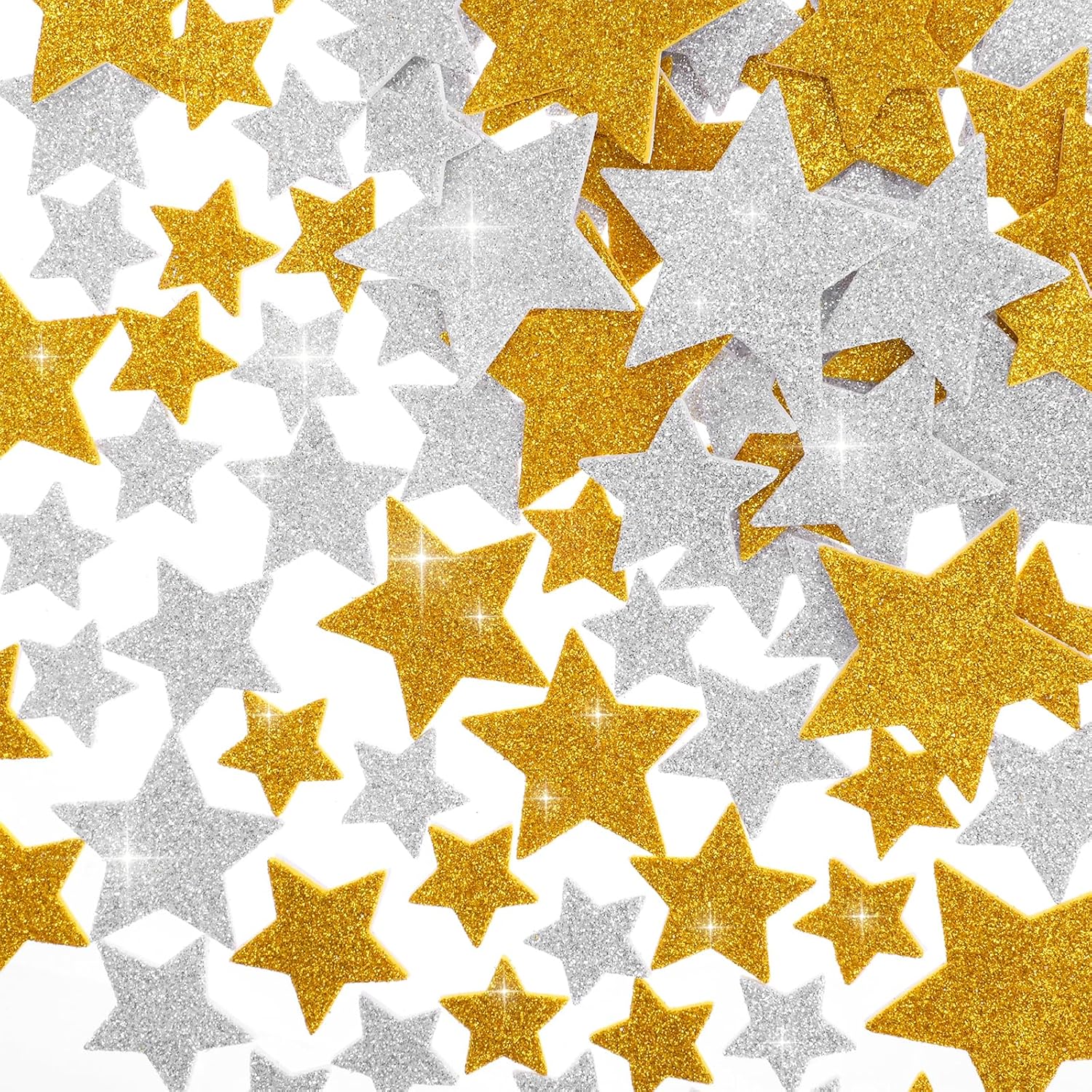 Amazon.com: 200Pcs Glitter Star Foam Stickers, Gold and Silver Foam ...