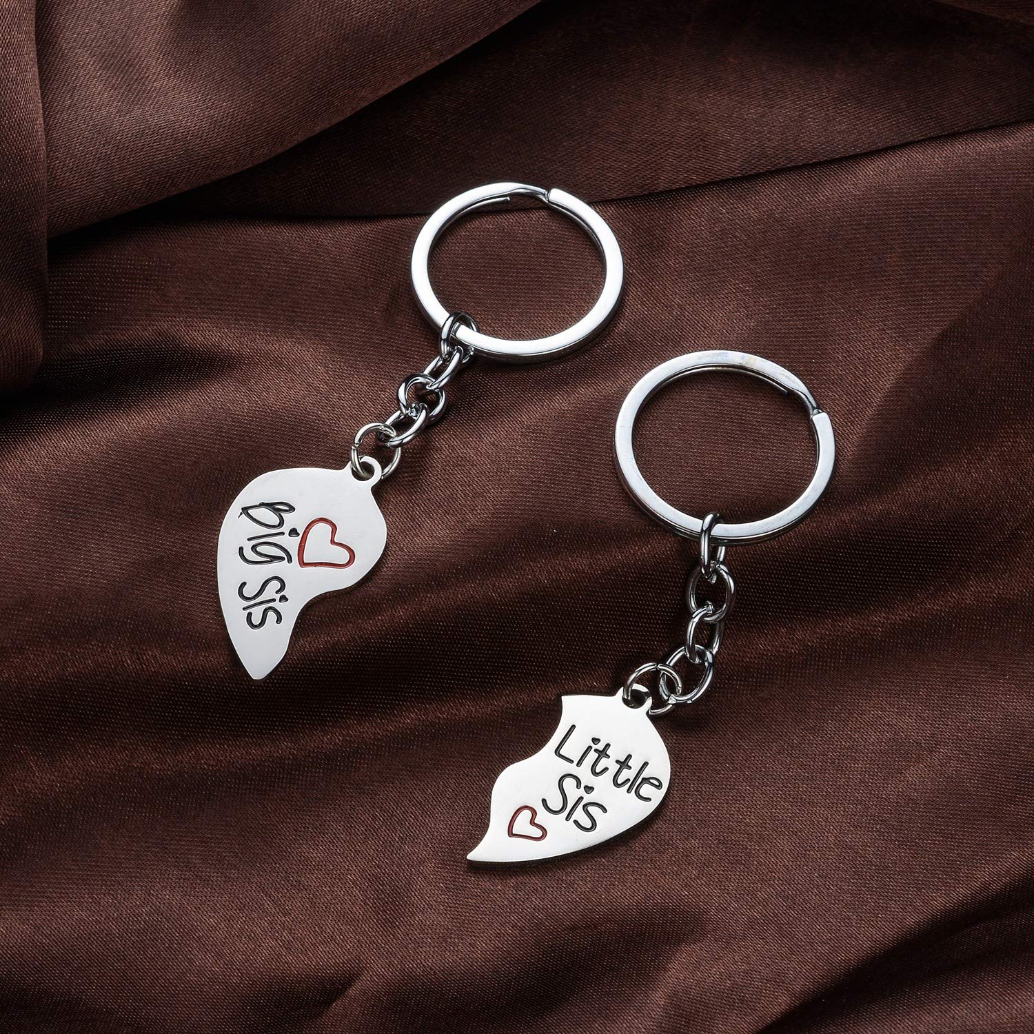 Snapklik.com : 2PC Matching Big Sis Little Sis Red Split Heart Halves ...