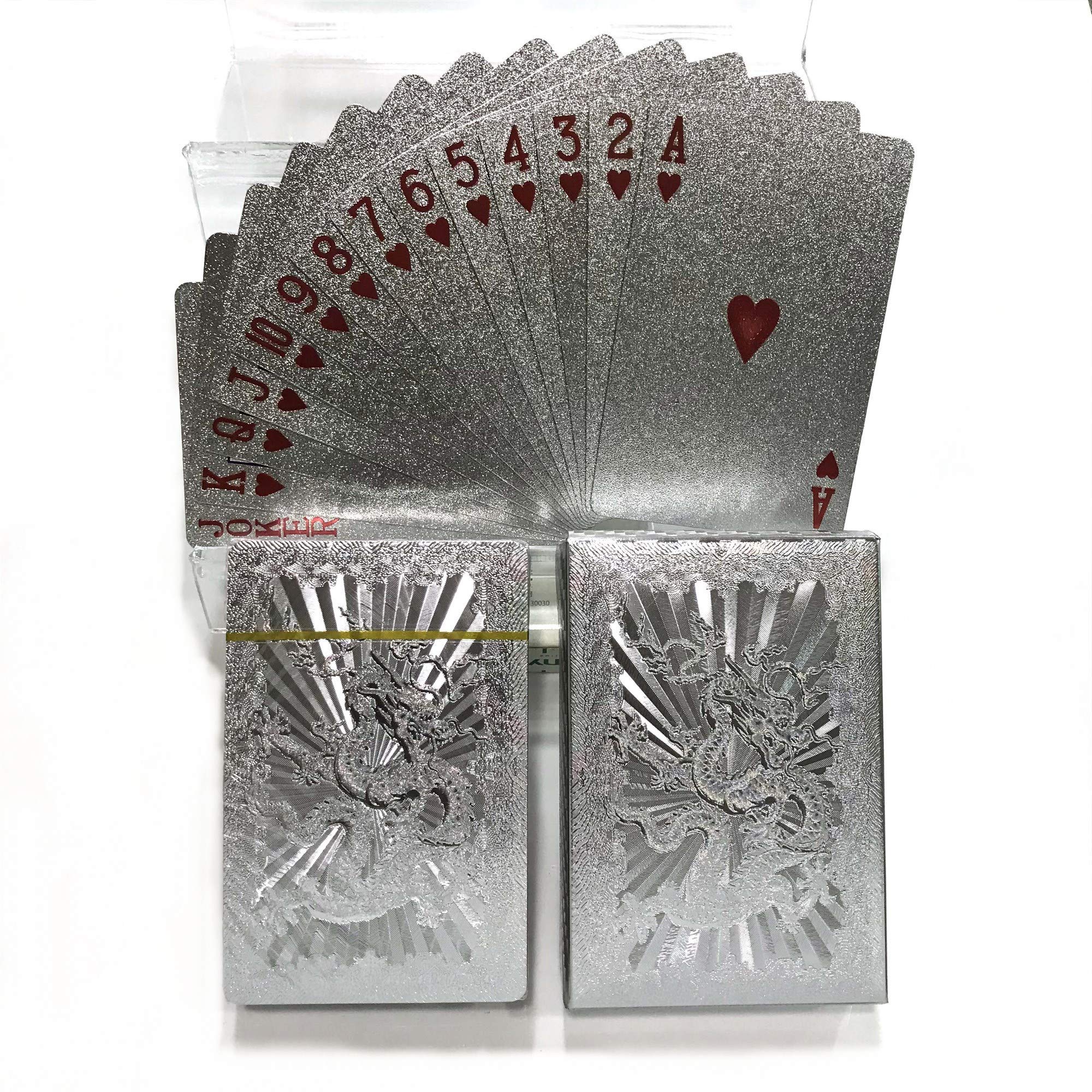 Amazon.com: IvyMei 2 Pack Dragon Playing Cards Waterproof Silver Foil ...