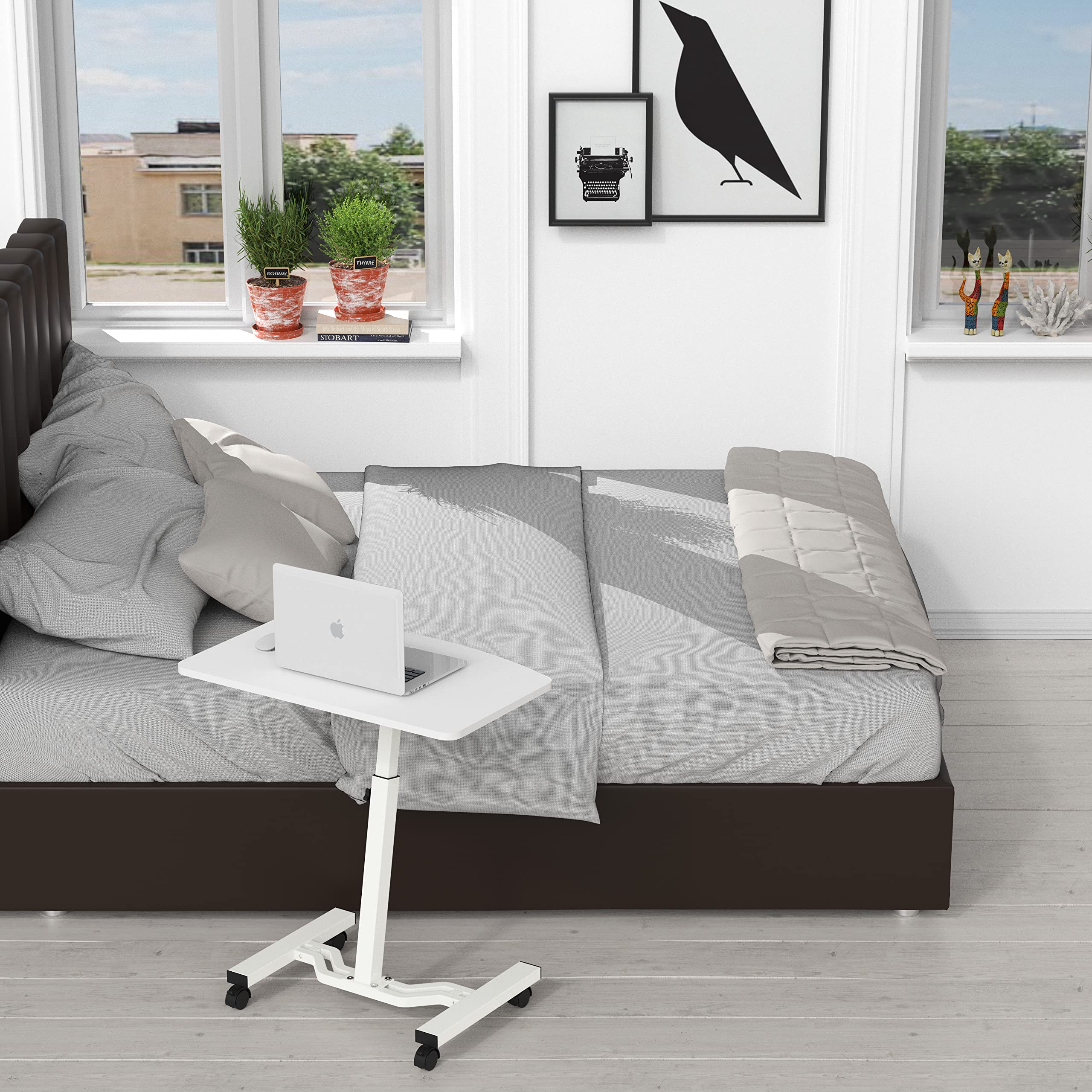 Snapklik.com : SHW Height Adjustable Mobile Laptop Stand Desk Rolling Cart