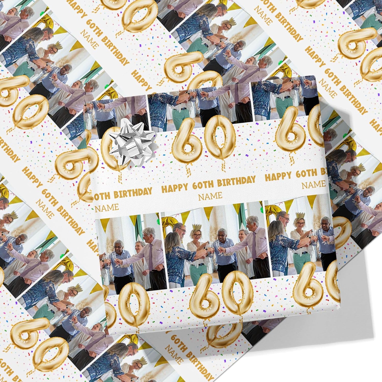 60th Milestone Birthday Balloons Personalised Wrapping Paper - Add Any ...