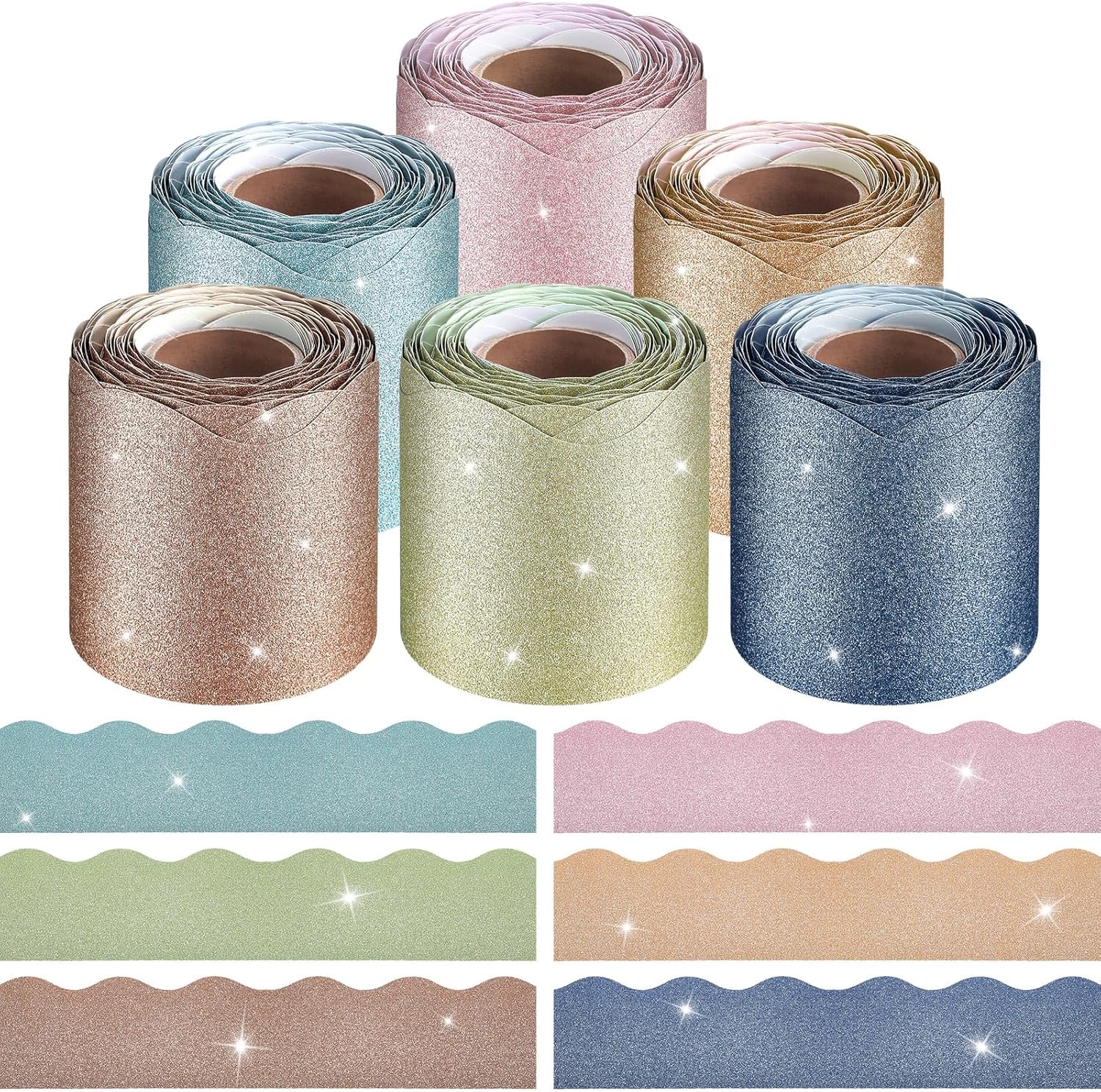 Amazon.com: Sherr 6 Rolls 196.9 ft Colored Glitter Bulletin Board ...