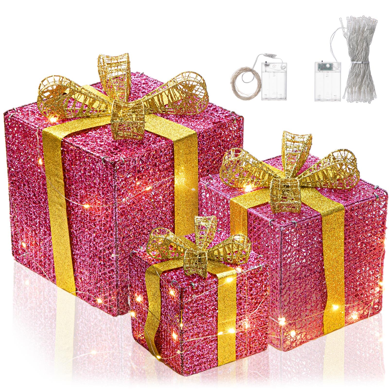 Amazon.com: VIHOSE Set of 3 Christmas Lighted Gift Boxes Decoration,9.8 ...