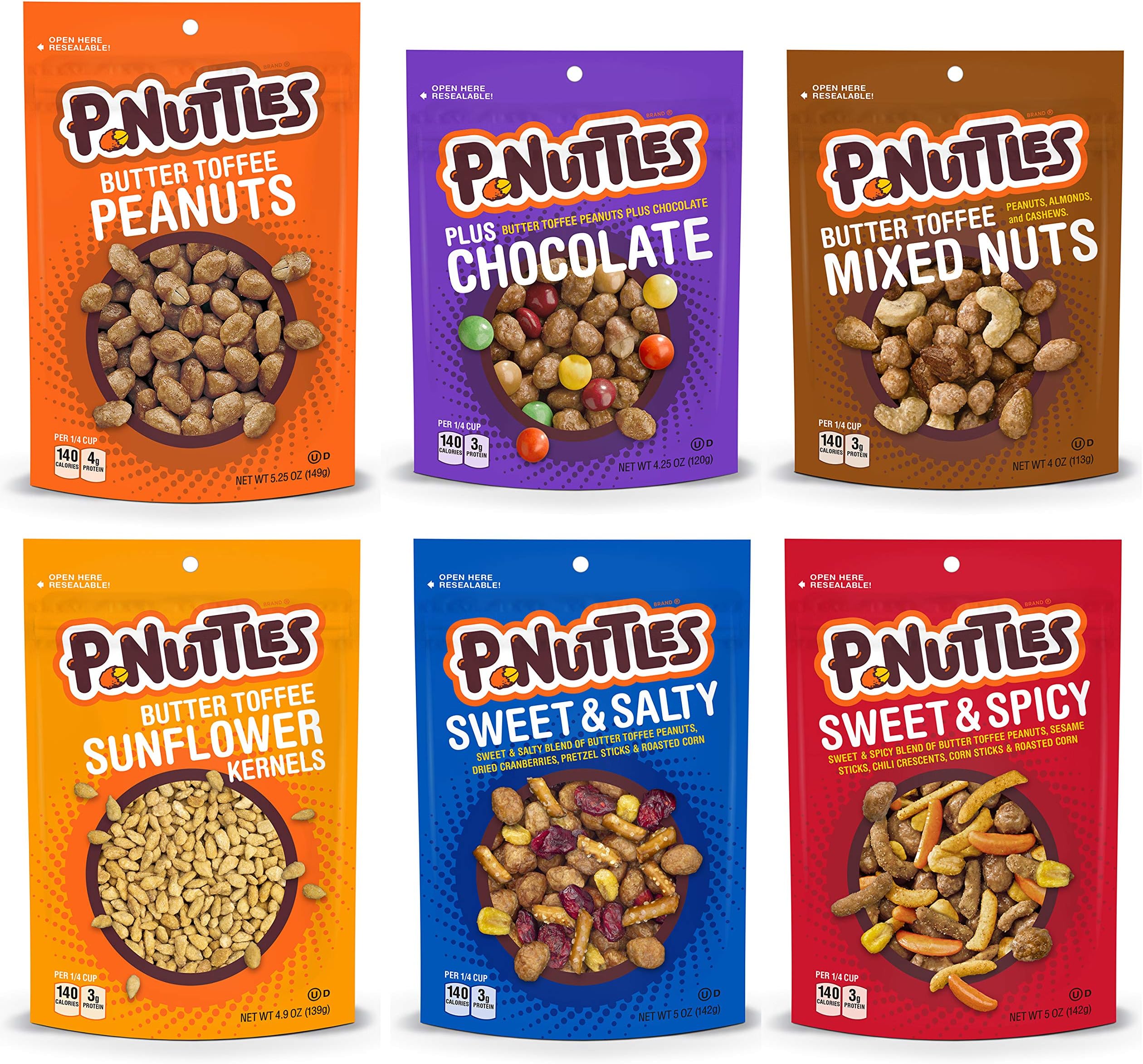 Amazon.com : P-Nuttles Butter Toffee Peanuts Variety Pack of 6 Candied ...