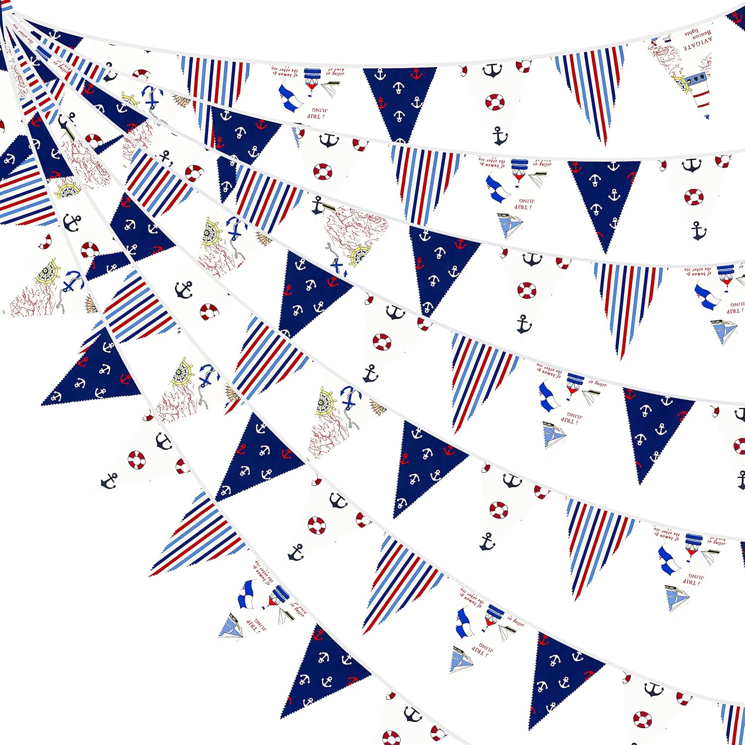 Amazon.com: 32Ft Red Blue White Nautical Pennant Banner Fabric Triangle ...