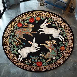 Amazon.com: Round Hares Pattern Rug, Hare Rug, Rabbit Rug RS1929.0 2 ft ...