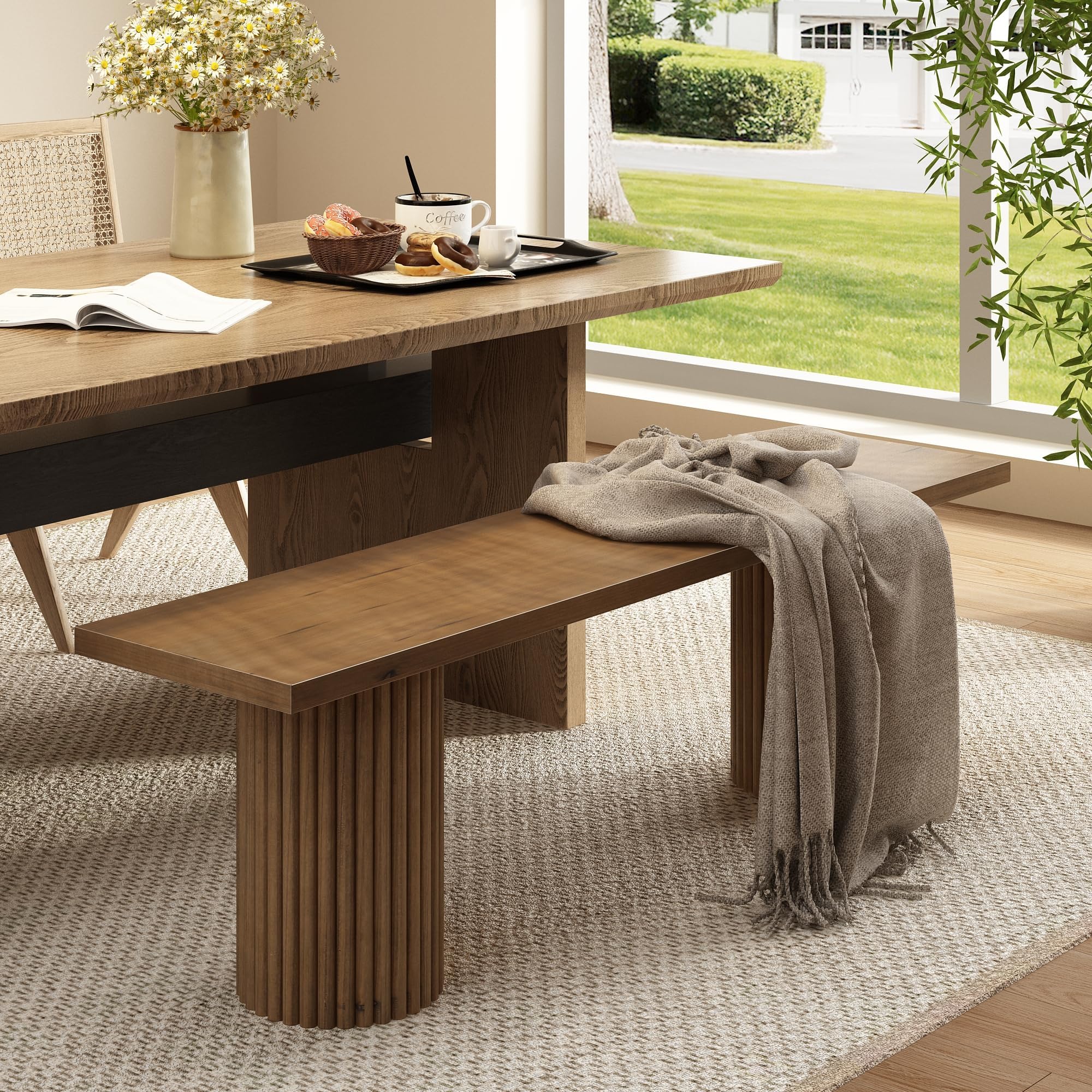 Snapklik.com : Farmhouse Long Wood Bench, 51" Solid Wood Bench Seat ...