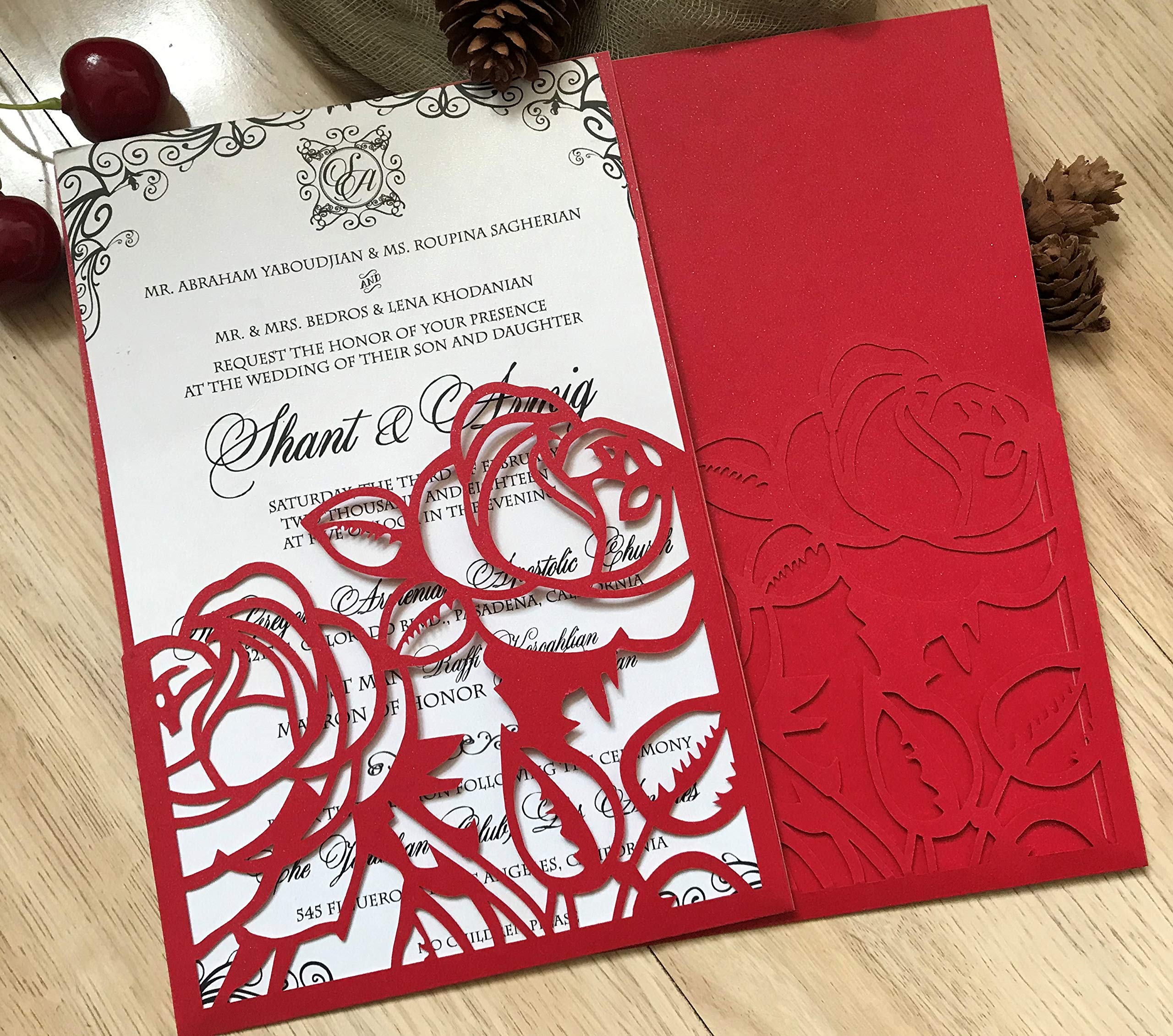 Rose Laser Cut Wedding Invitations