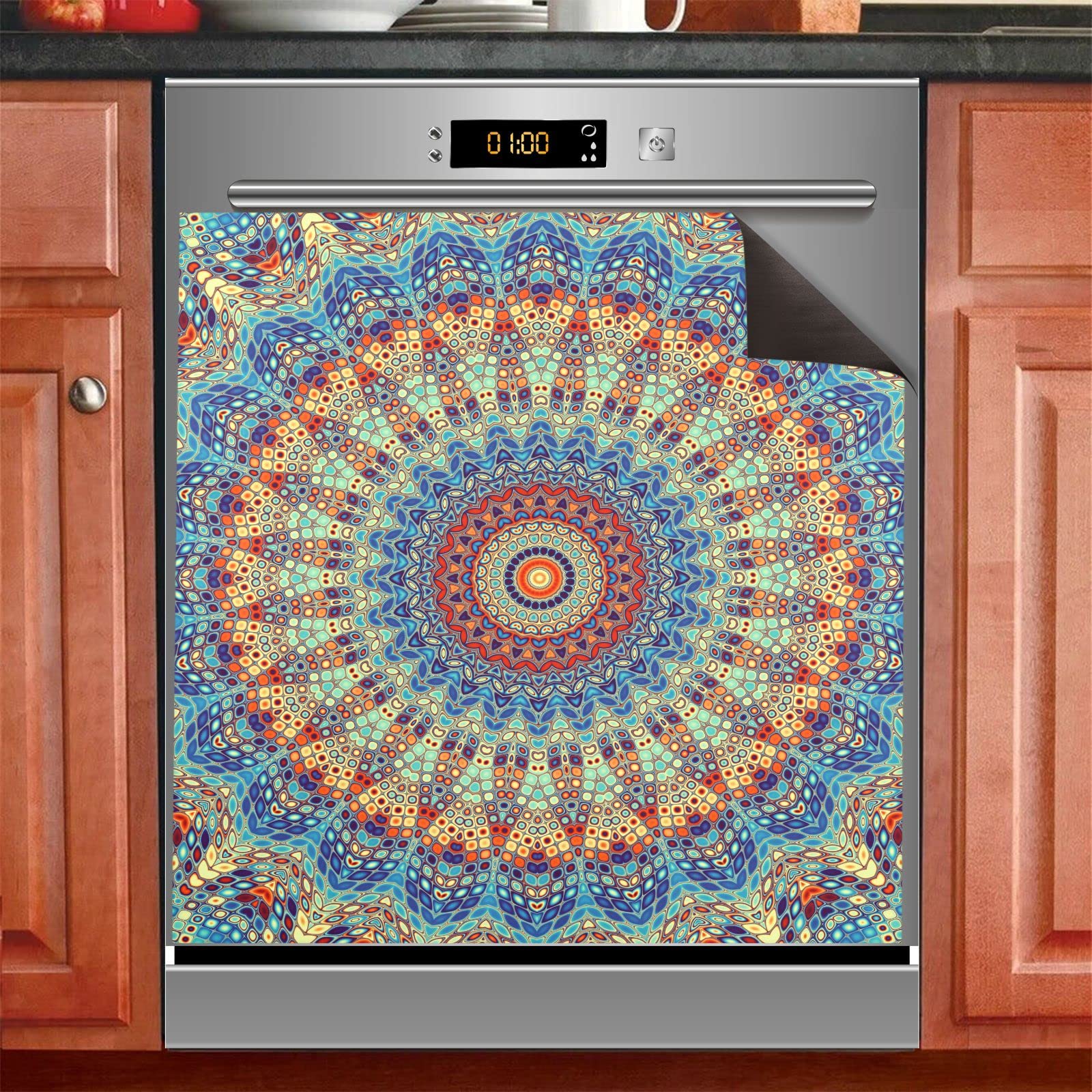 Amazon.com: Dishwasher Cover Panel, Mandala Floral Geometric ...