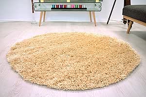 AHOC® 120cm Beige Round Circle Plain Modern Shaggy Rugs Mats Circular ...