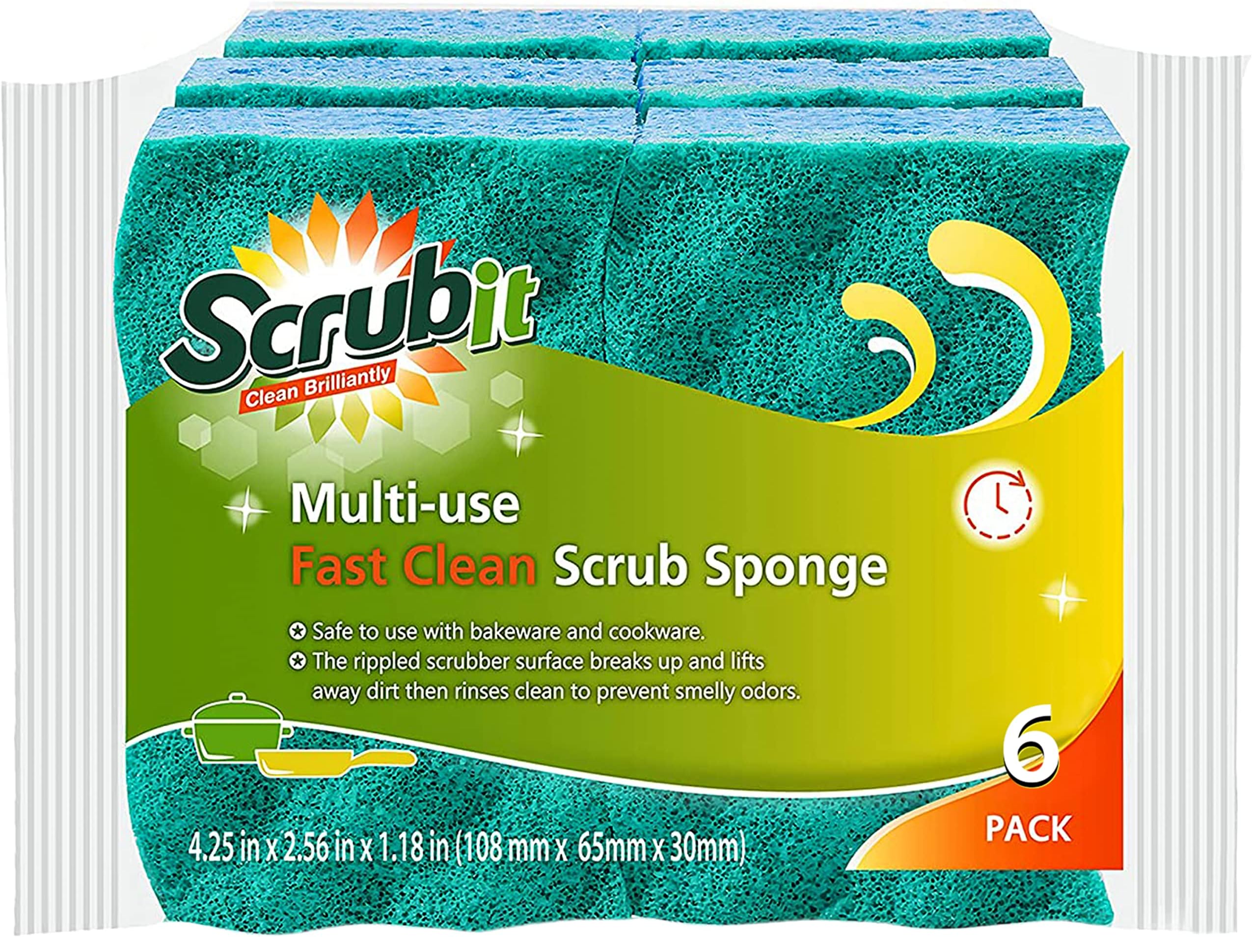 Amazon.com: O-Cedar Multi-Use Scrunge Scrub Sponge (6 CT) with Playtex ...