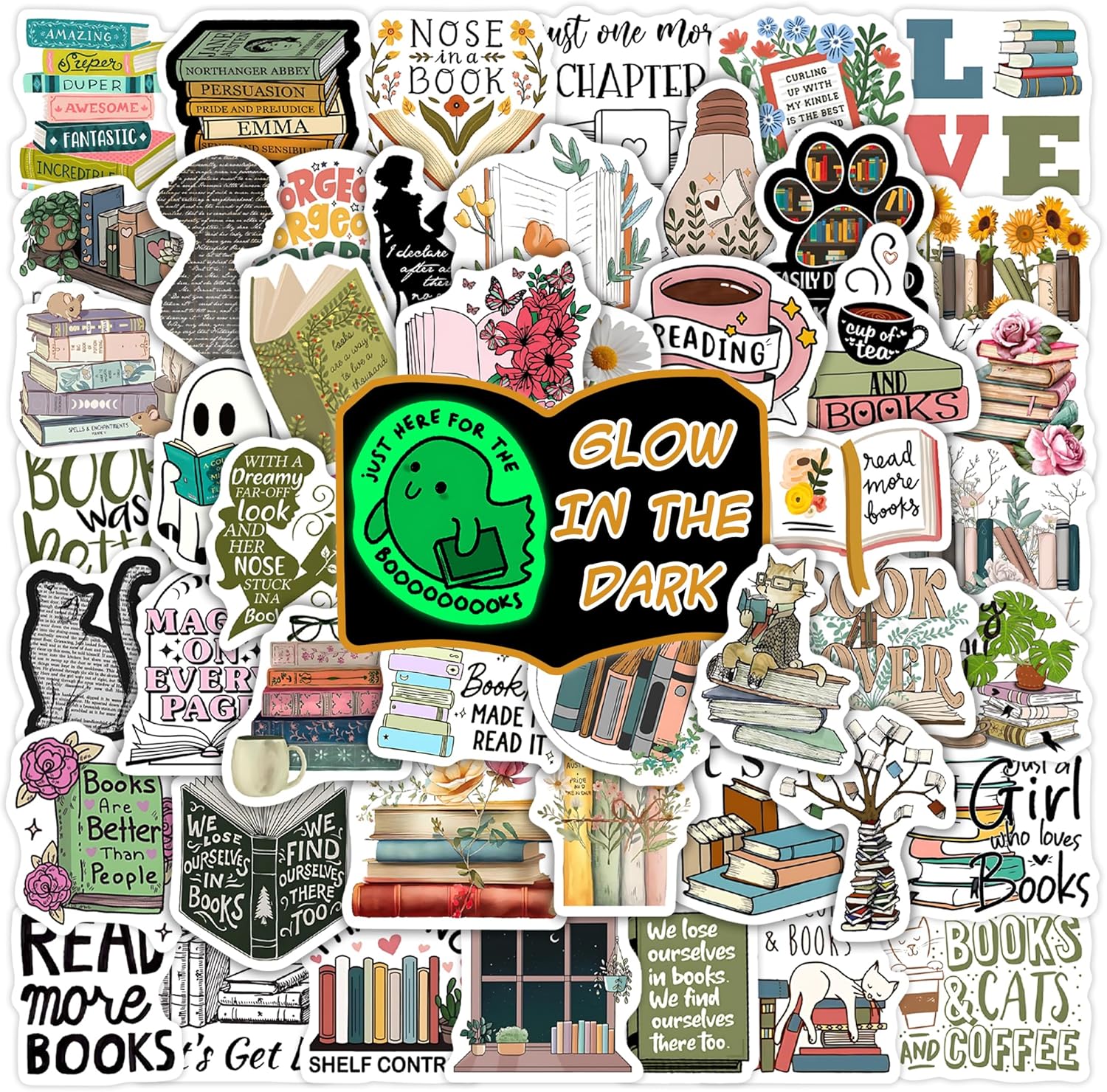 Amazon.com: 50 Pcs Glow in The Dark Kindle Book Stickers for Water Bottle, Inspirational Reading ...