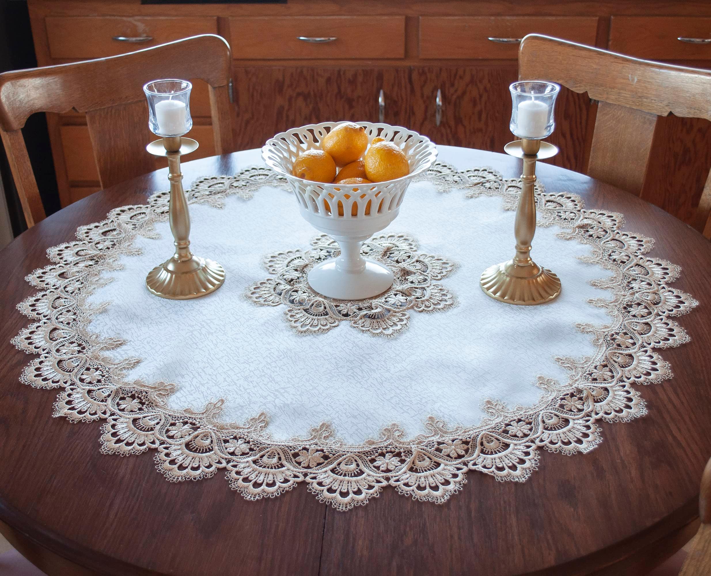 Amazon.com: Linens, Art and Things European White Lace on Ivory Table ...