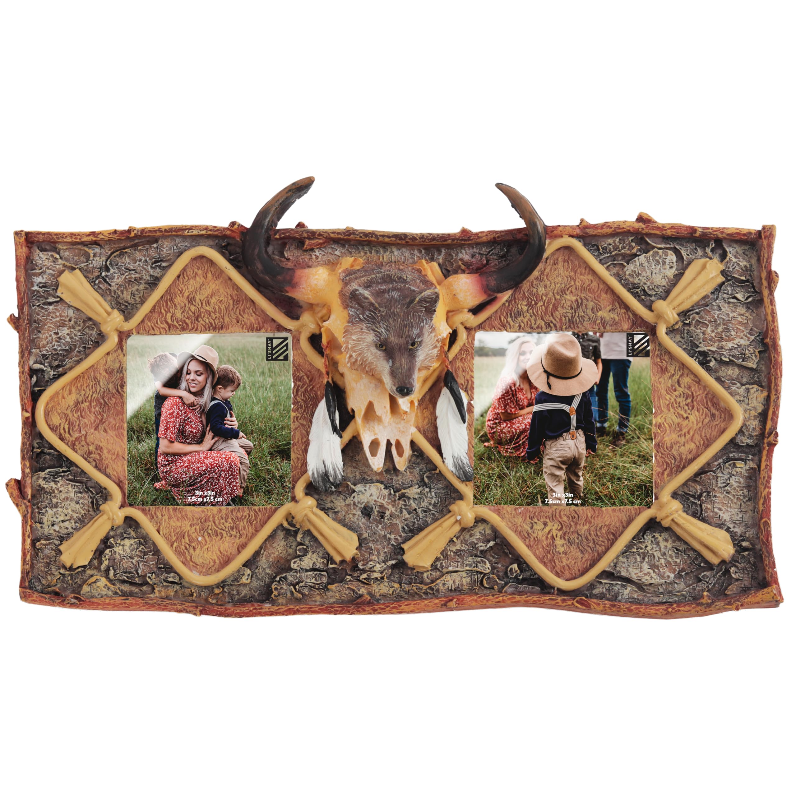 Amazon.com - 3x3 Rustic Double Picture Frames for Cabin & Lodge - Wolf