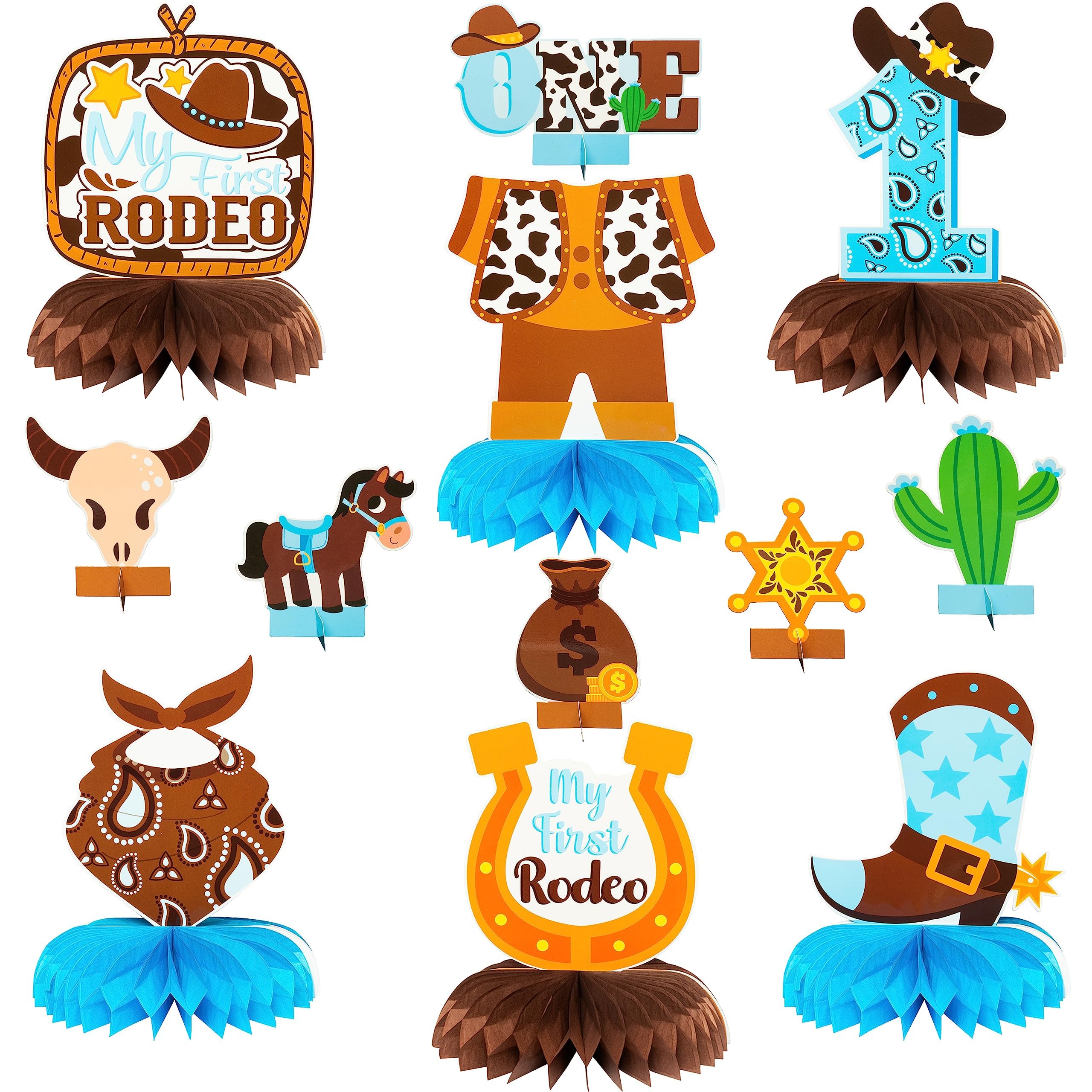Amazon.com: ANGOLIO 12Pcs Cowboy Honeycomb Party Centerpieces My First ...
