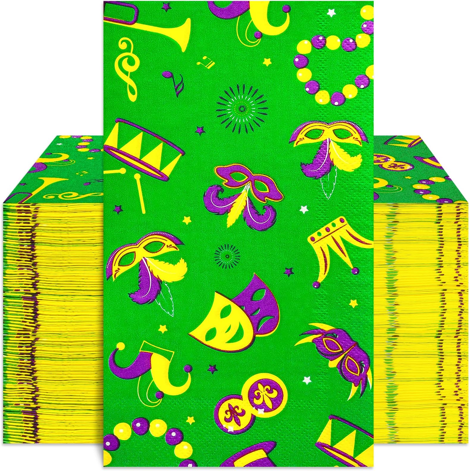 Amazon.com: Yeaqee 200 Pcs Mardi Gras Paper Napkins 2 Ply Disposable ...