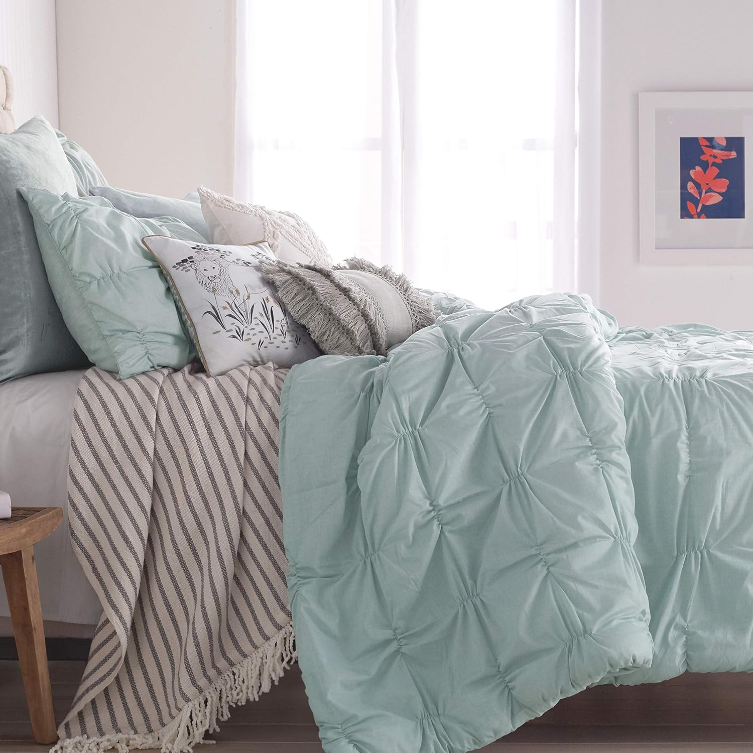 Amazon.com: Peri Home Check Smocked 100% Cotton Comforter Set, Twin ...