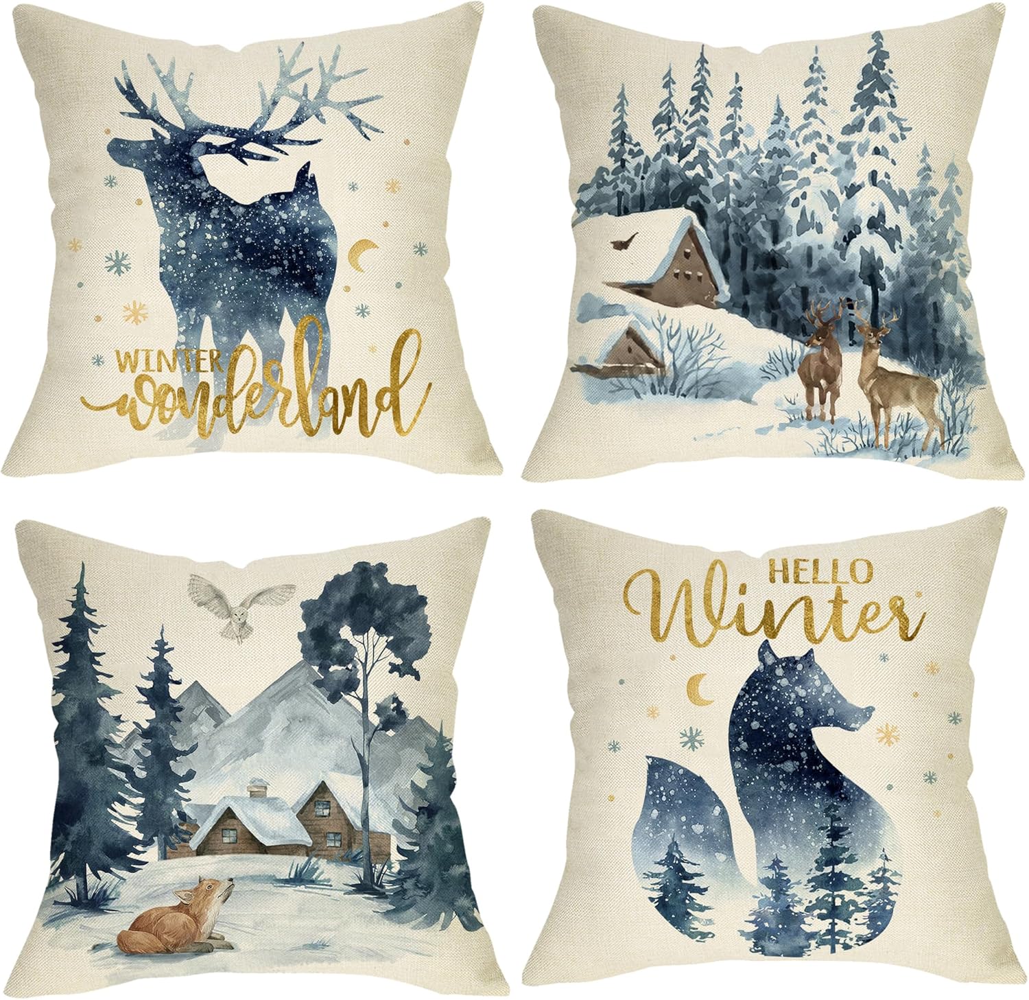 Amazon.com: Fjfz Hello Winter Wonderland Reindeer Fox Decorative Throw ...