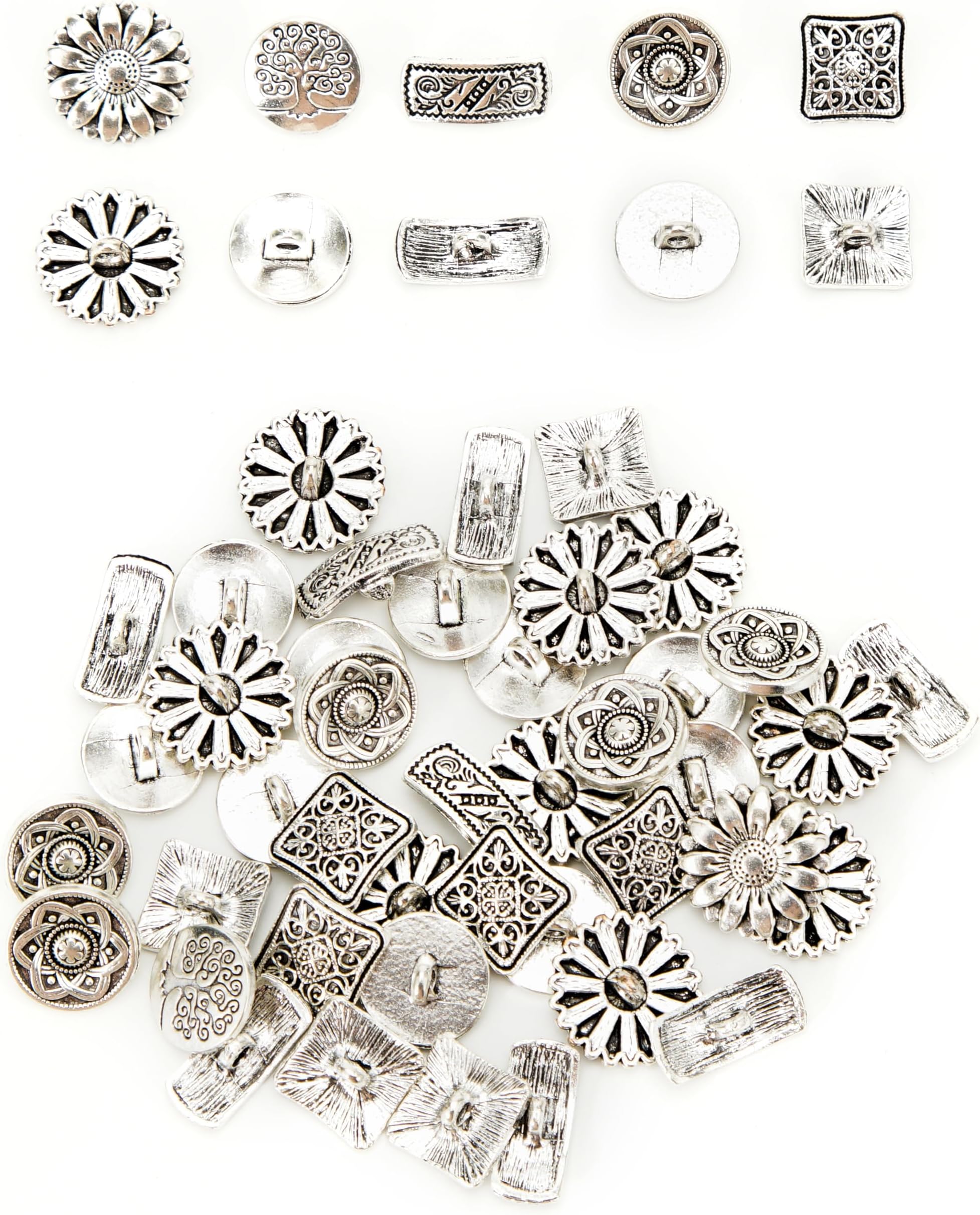 Amazon.com: Pomeat 50 PCS Mixed Antique Silver Flower Decorative Metal ...