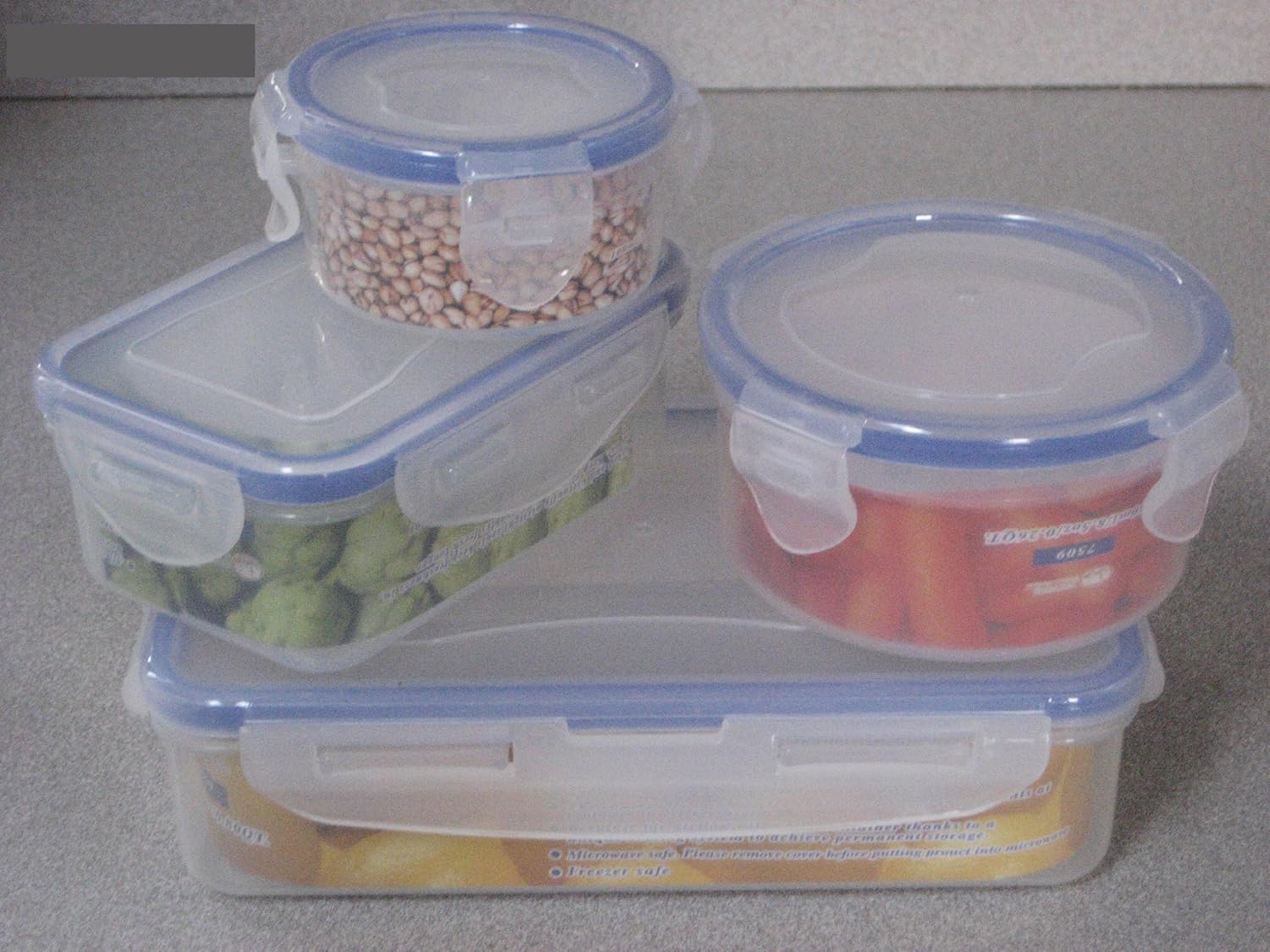 Amazon.com: 8 Piece Set Plastic Food Containers with Snap Lock Lid ...