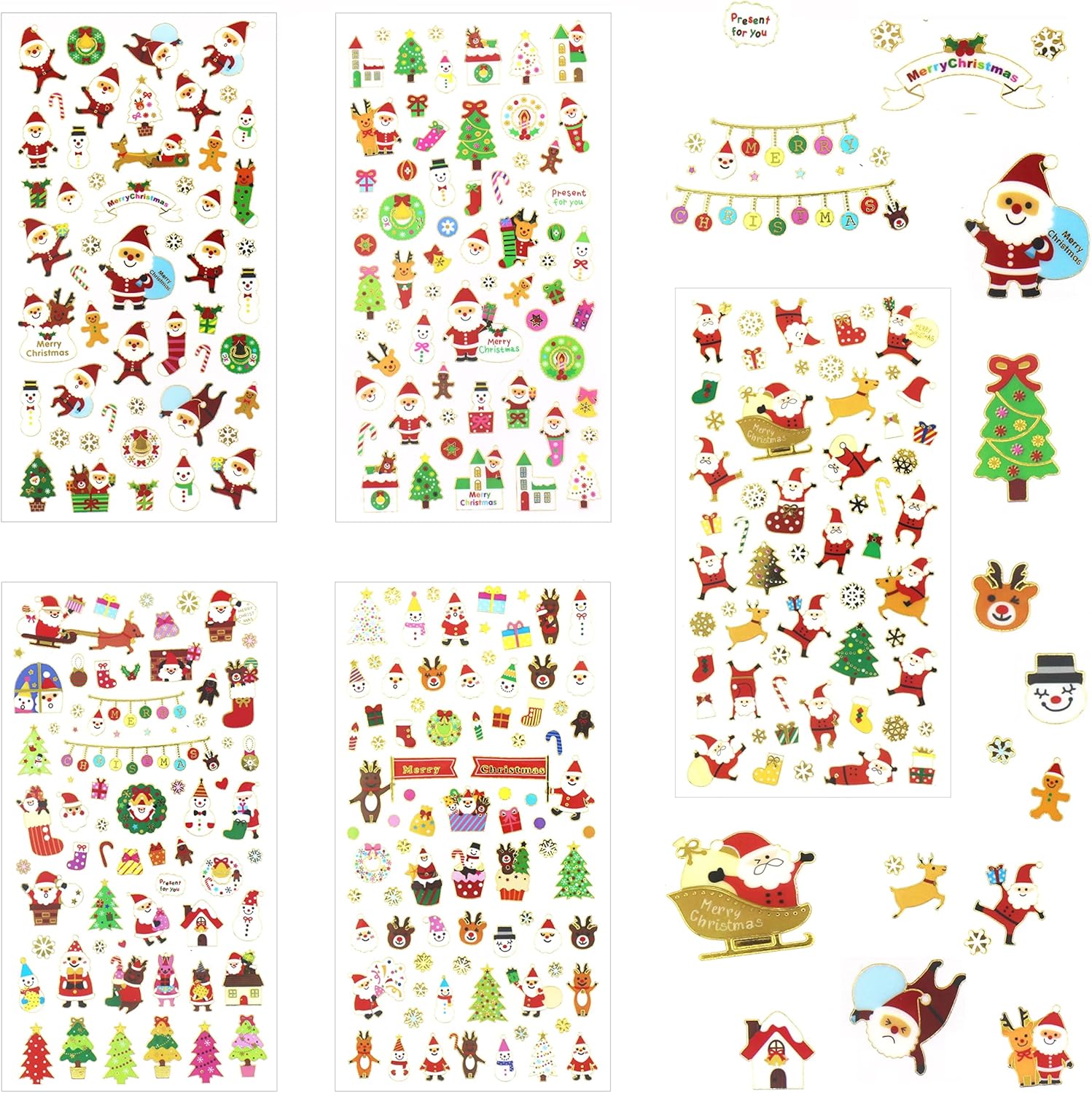 Masper 5 Sheets Christmas Decorations - Assorted Mini Gold Foil Xmas ...