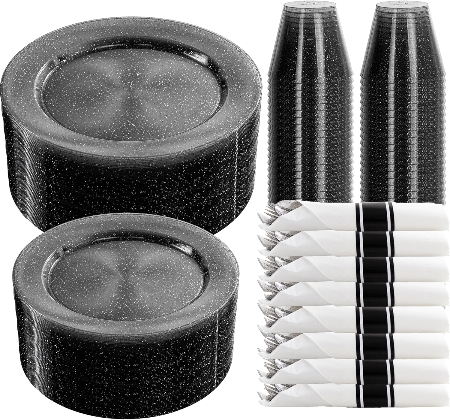 Amazon.com: DaYammi 350 Pieces Black Glitter Dinnerware Set 50 Guest ...