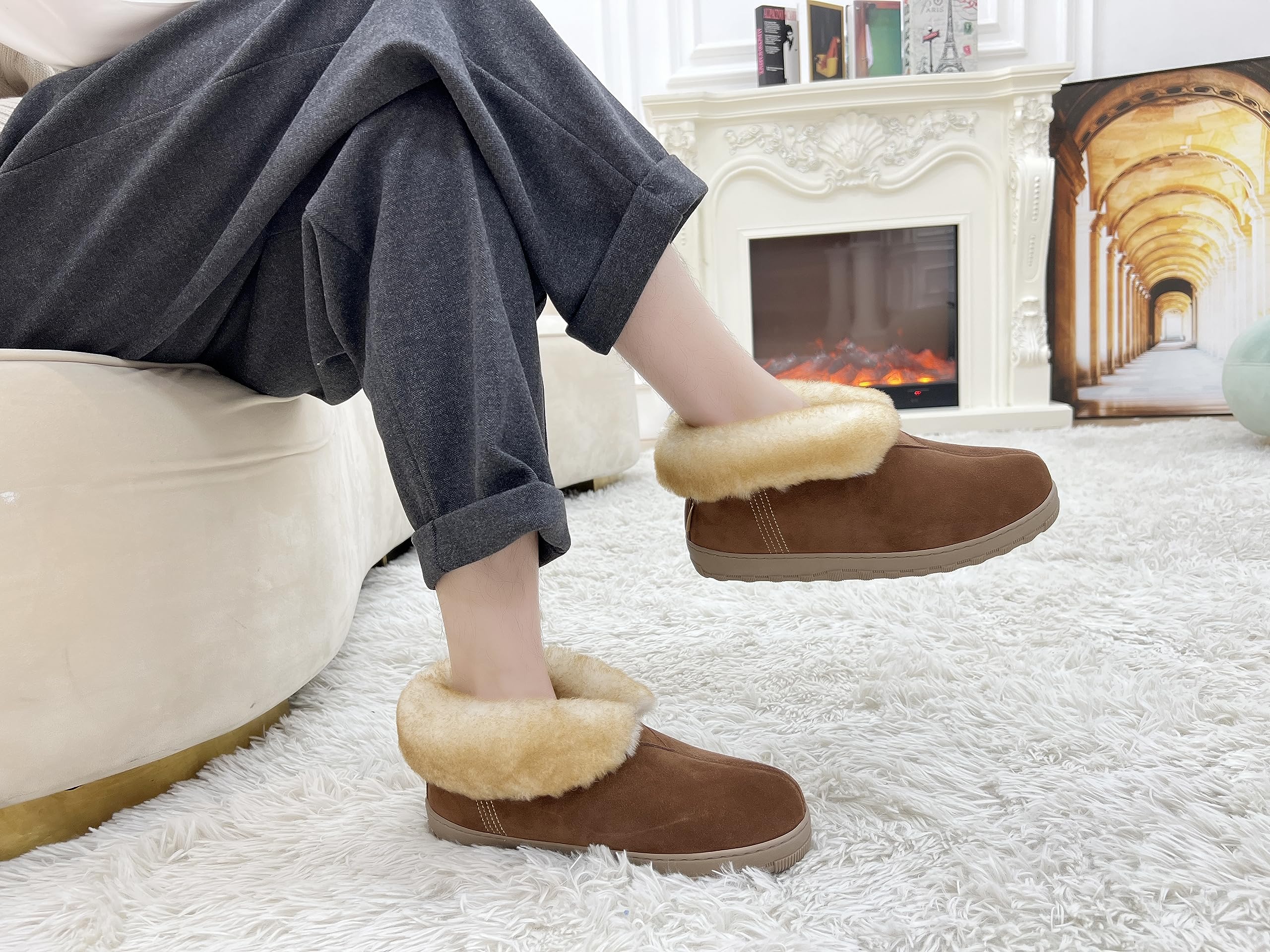 Snapklik.com : Mens Sheepskin Boot Slippers Indoor Outdoor Ankle ...