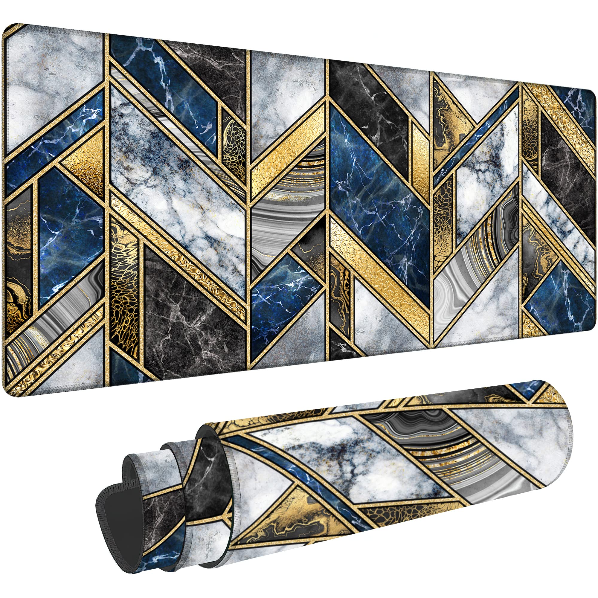 Amazon.com: Gaming Desk Mat Large, Modern Blue Gold Marble Extended ...