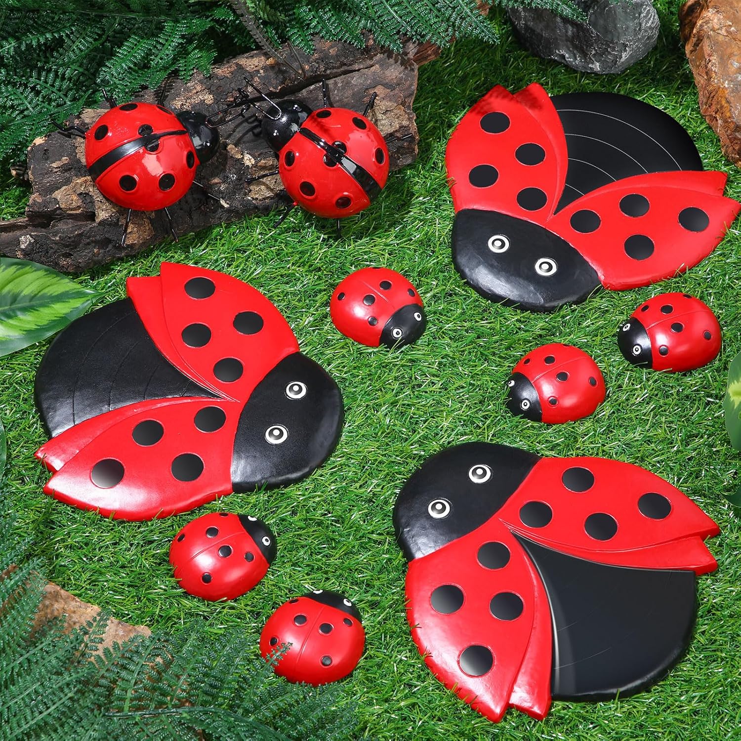 Amazon.com: Hollowfly 10 Pcs Ladybugs Stones Garden Decor for Outside Metal Ladybugs Yard Art ...