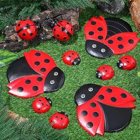 Amazon.com: Hollowfly 10 Pcs Ladybugs Stones Garden Decor for Outside ...