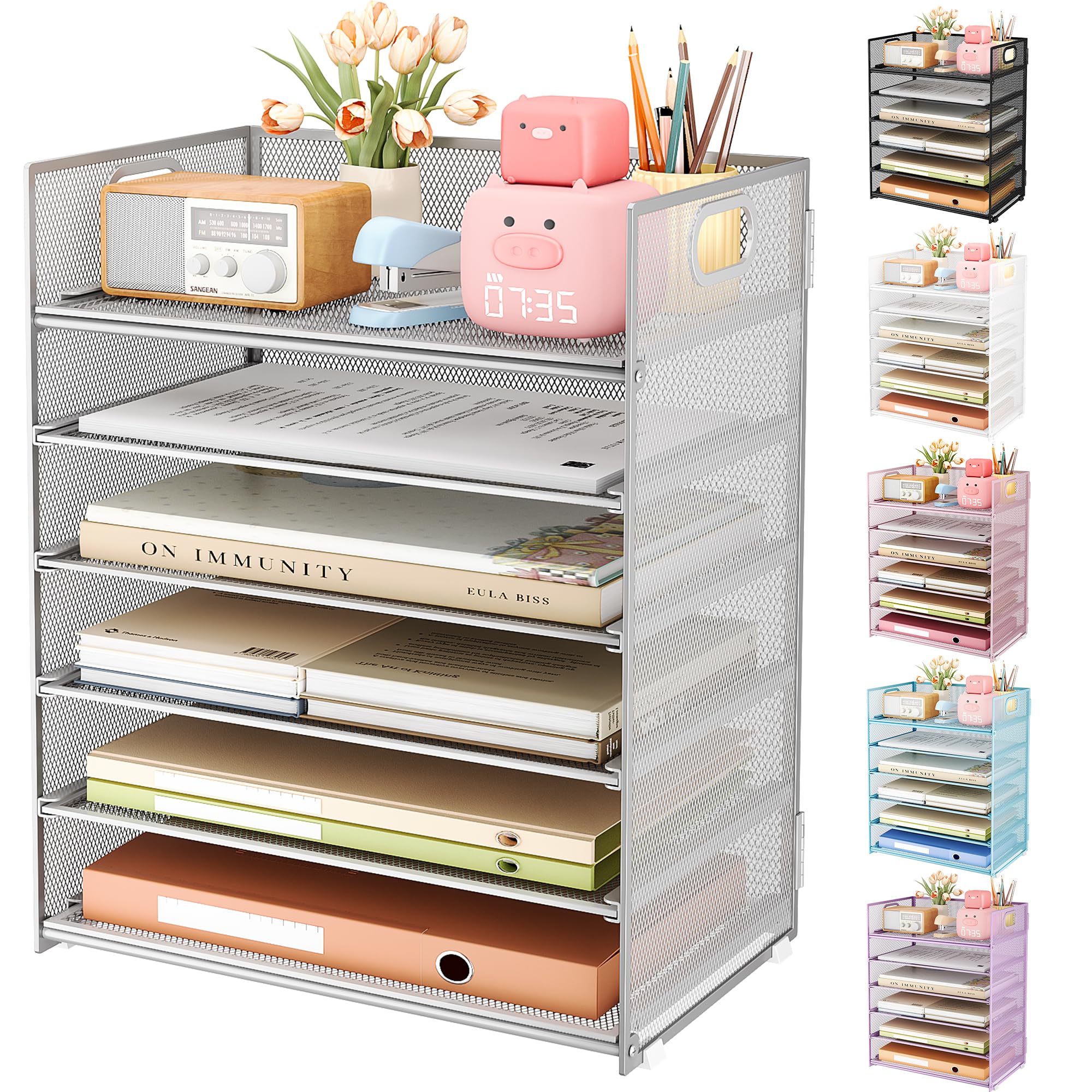 Amazon.com: Subekyu 6 Tier Paper Organizer for Desk with Handle, Metal ...