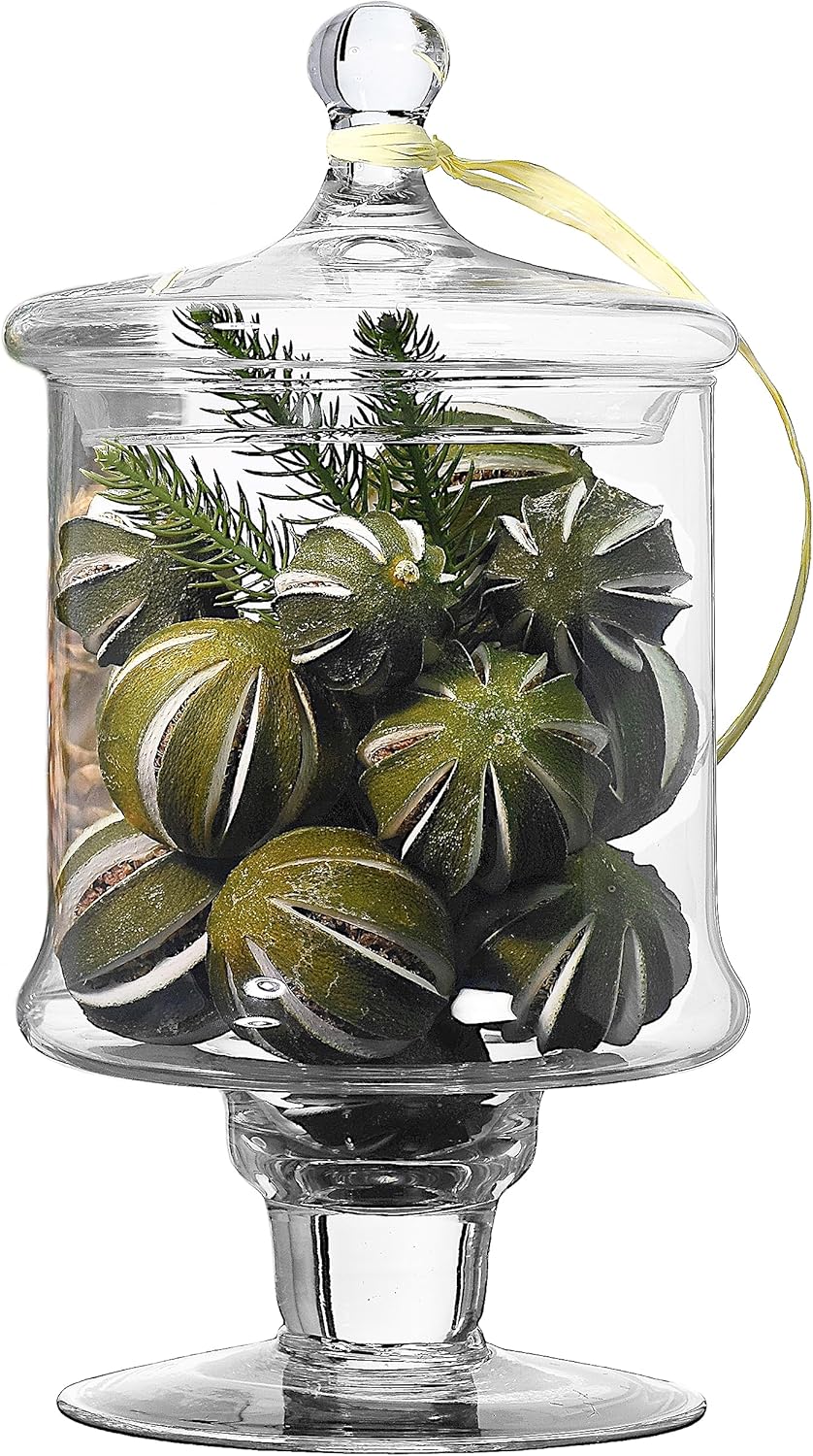SOLAVIA Clear Glass Jar with Round Lid Hand Crafted Decorative BonBon ...