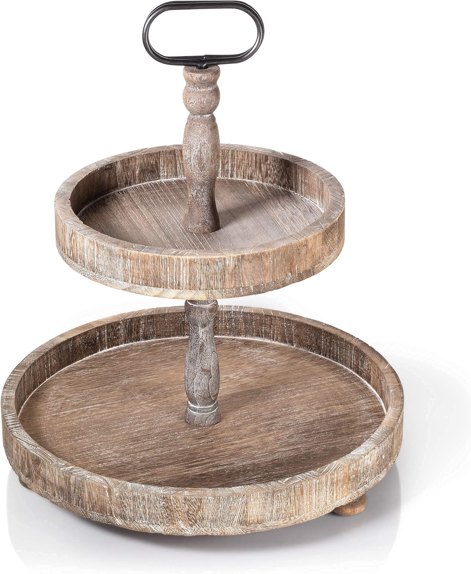 Amazon.com: Looha Farmhouse Tiered Tray - 18x15Inches Wood 2 Tier Tray ...