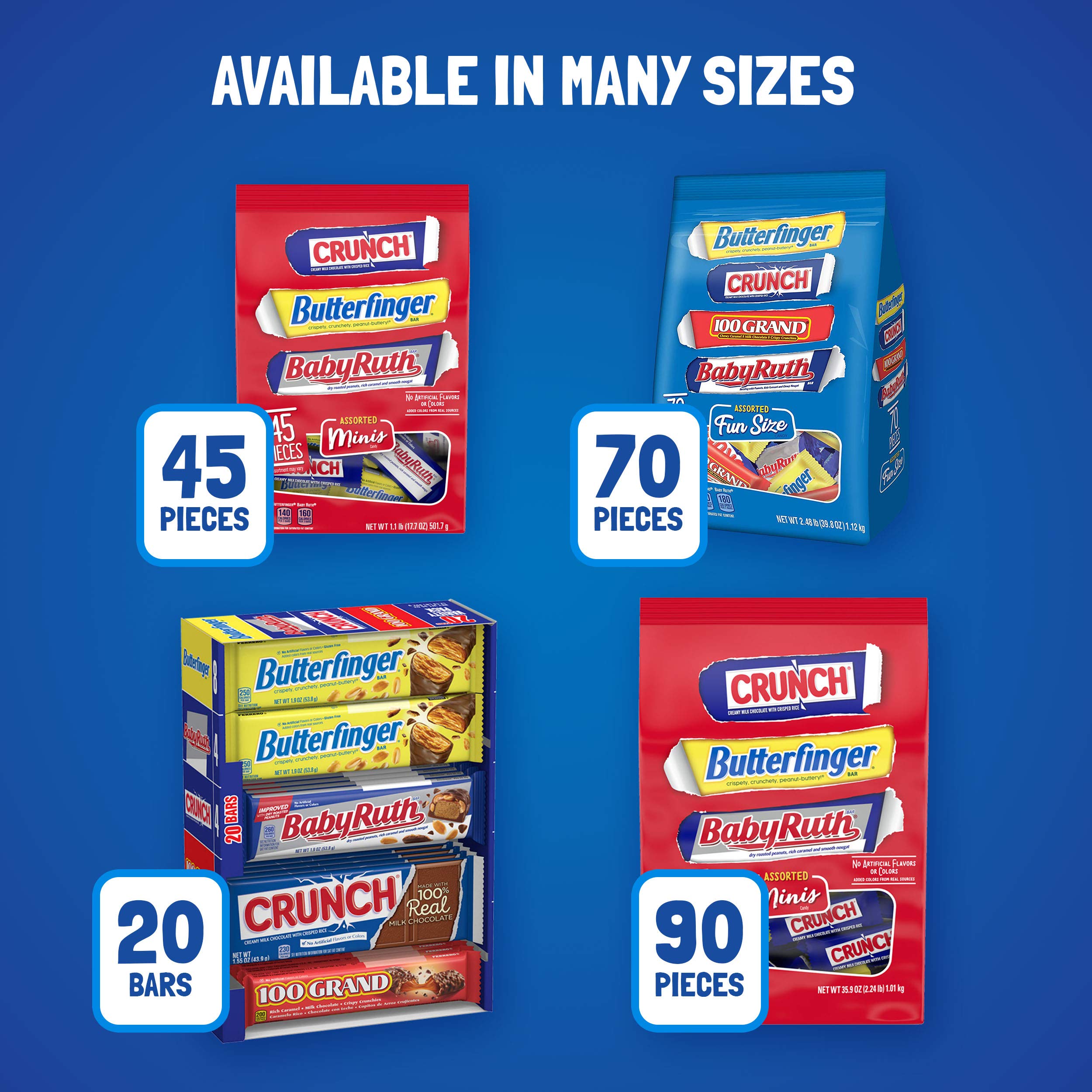 Butterfinger, Crunch & Baby Ruth Mini Size Chocolate Candy Bars, Bulk ...