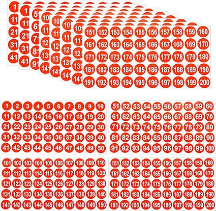 Amazon.com : 12 Sheets 1 Inch Number Stickers 1-200 Number Stickers 3 ...