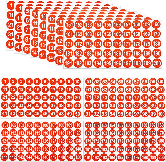 Amazon.com : 12 Sheets 1 Inch Number Stickers 1-200 Number Stickers 3 ...