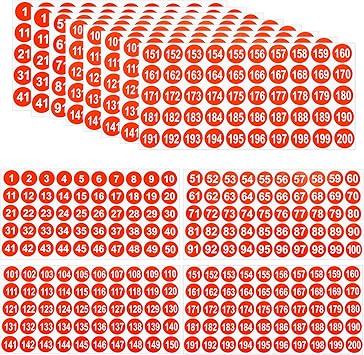 Amazon.com : 12 Sheets 1 Inch Number Stickers 1-200 Number Stickers 3 ...