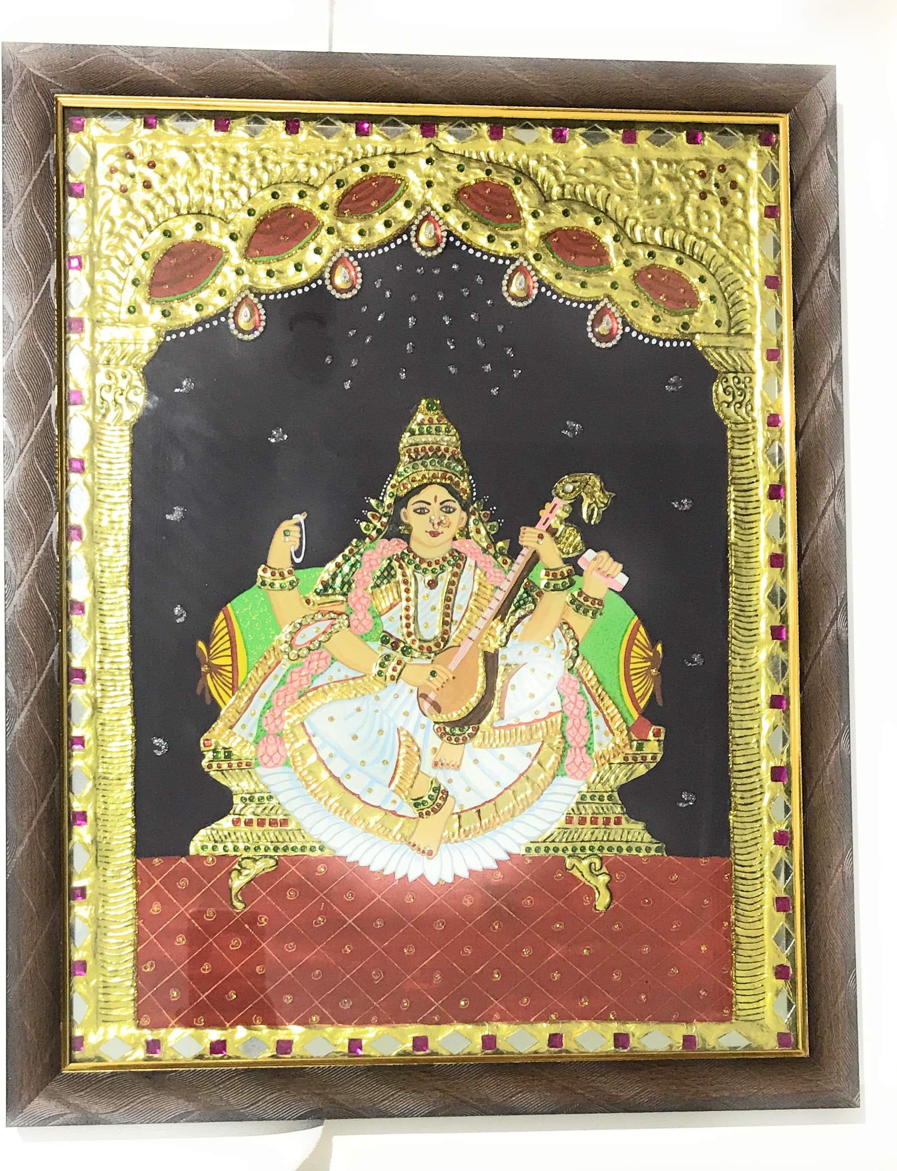 Saraswati Devi Thanjavur/tanjore Painting with Original Gold and ...