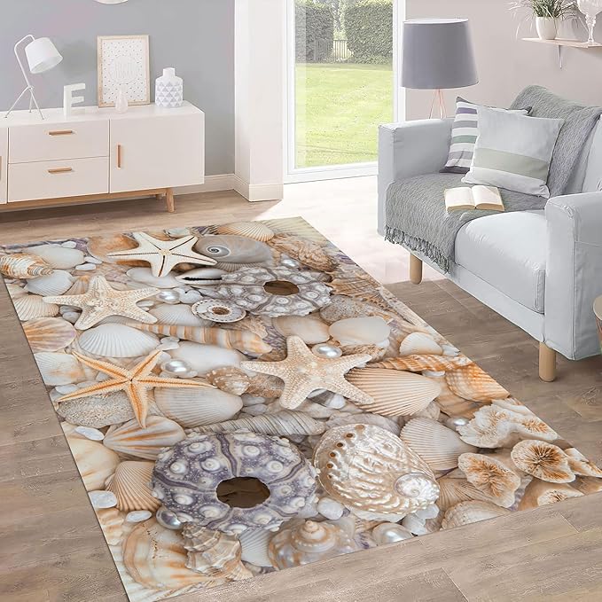 Amazon.com: Coastal Area Rug 5x8 ft - Beach Themed Rug with Seashells ...
